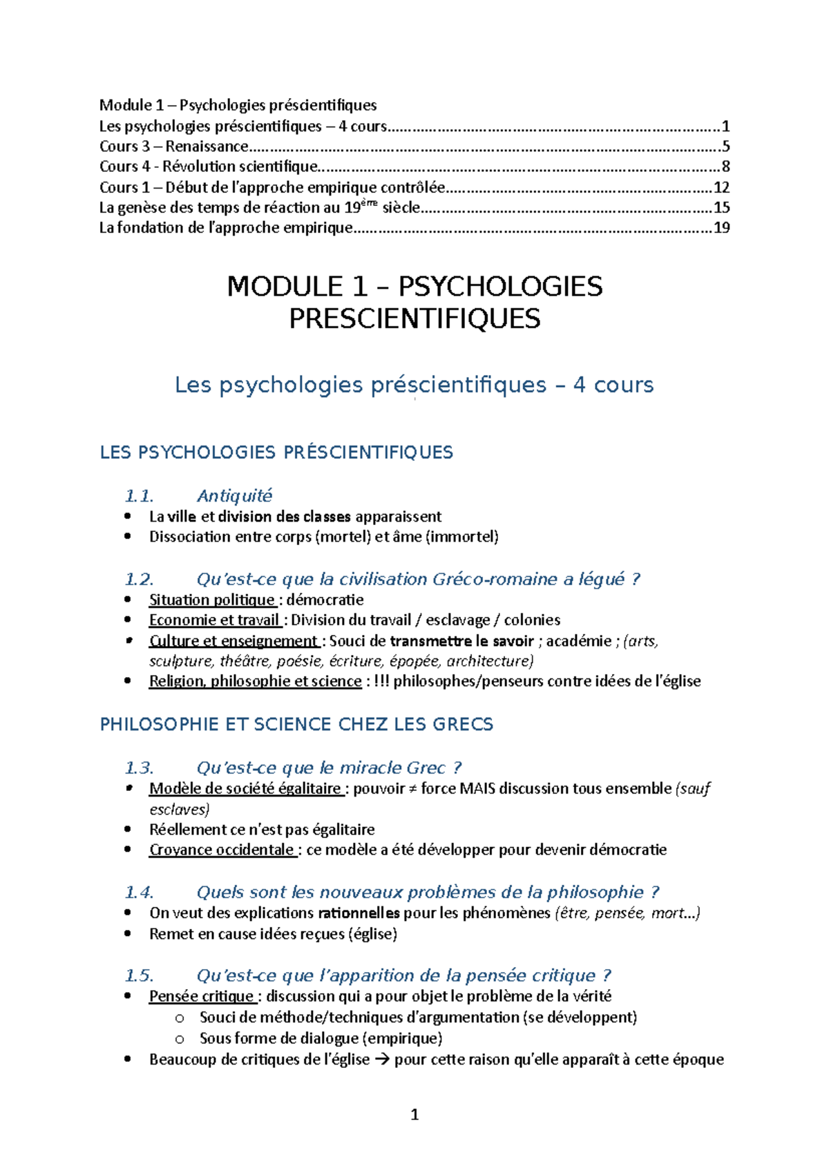 Histoire de la psychologie – cours 1 – 25 - Module 1 – Psychologies ...