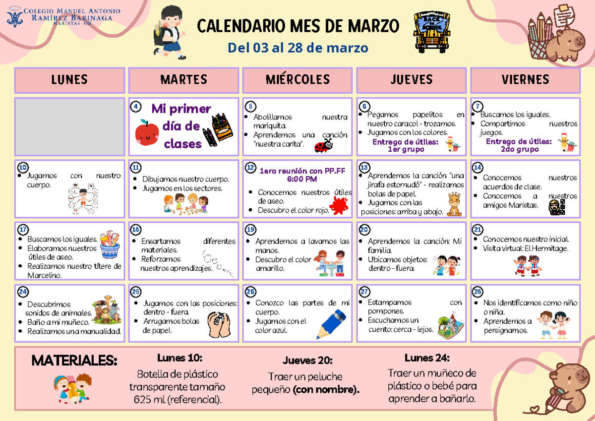 Calendario de Actividades para Niños de 3 Años - Marzo - Studocu