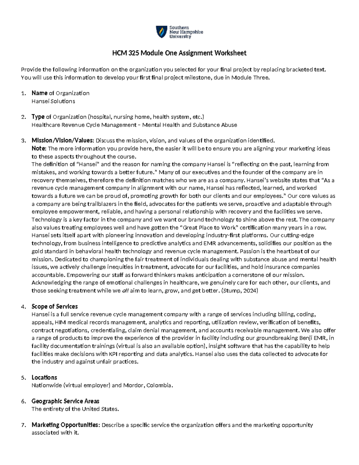 HCM 325 Module One Assignment Worksheet 2 - HCM 325 Module One ...