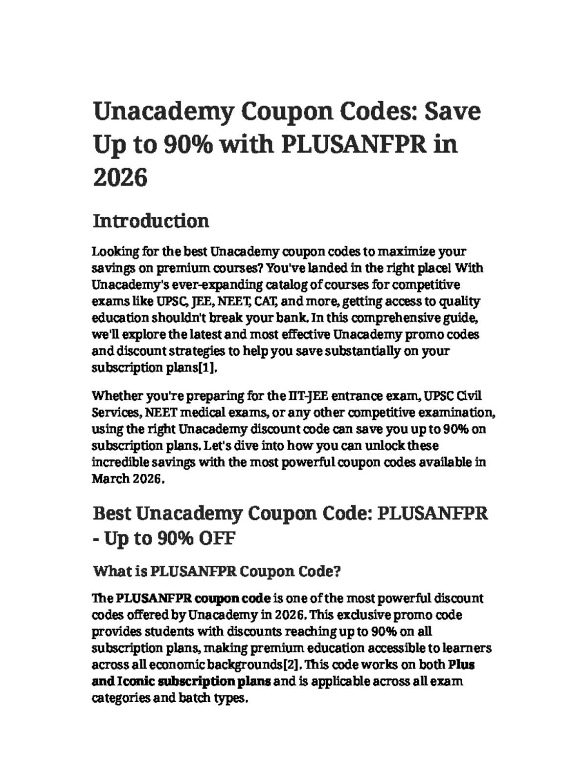 Unacademy Coupon Code Guide: Save Big with PLUSANFPR in 2026 - Studocu