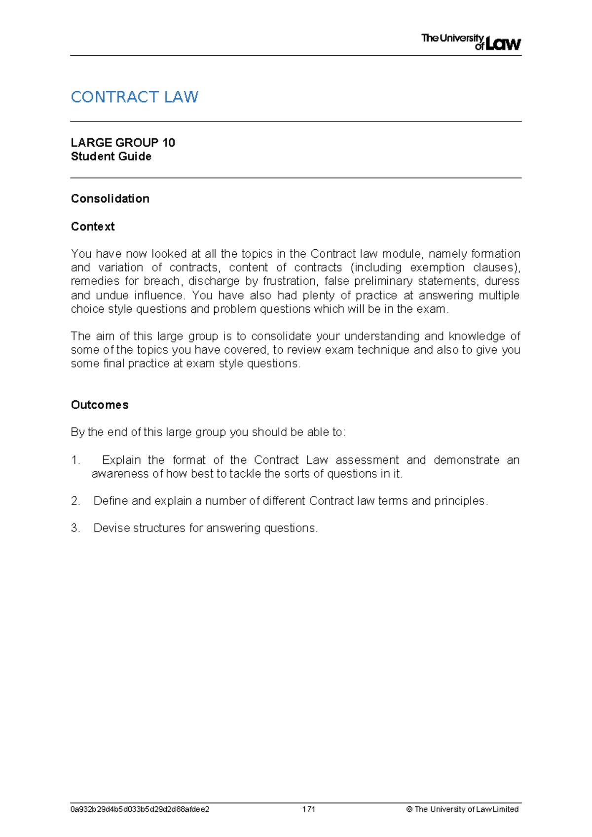 Unit 10 Student Guide: Consolidating Contract Law Essentials - Studocu