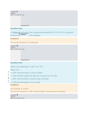 Exam 2020, questions and answers - Question 1 Correct Mark 1 out of 1. Flag question Question ...
