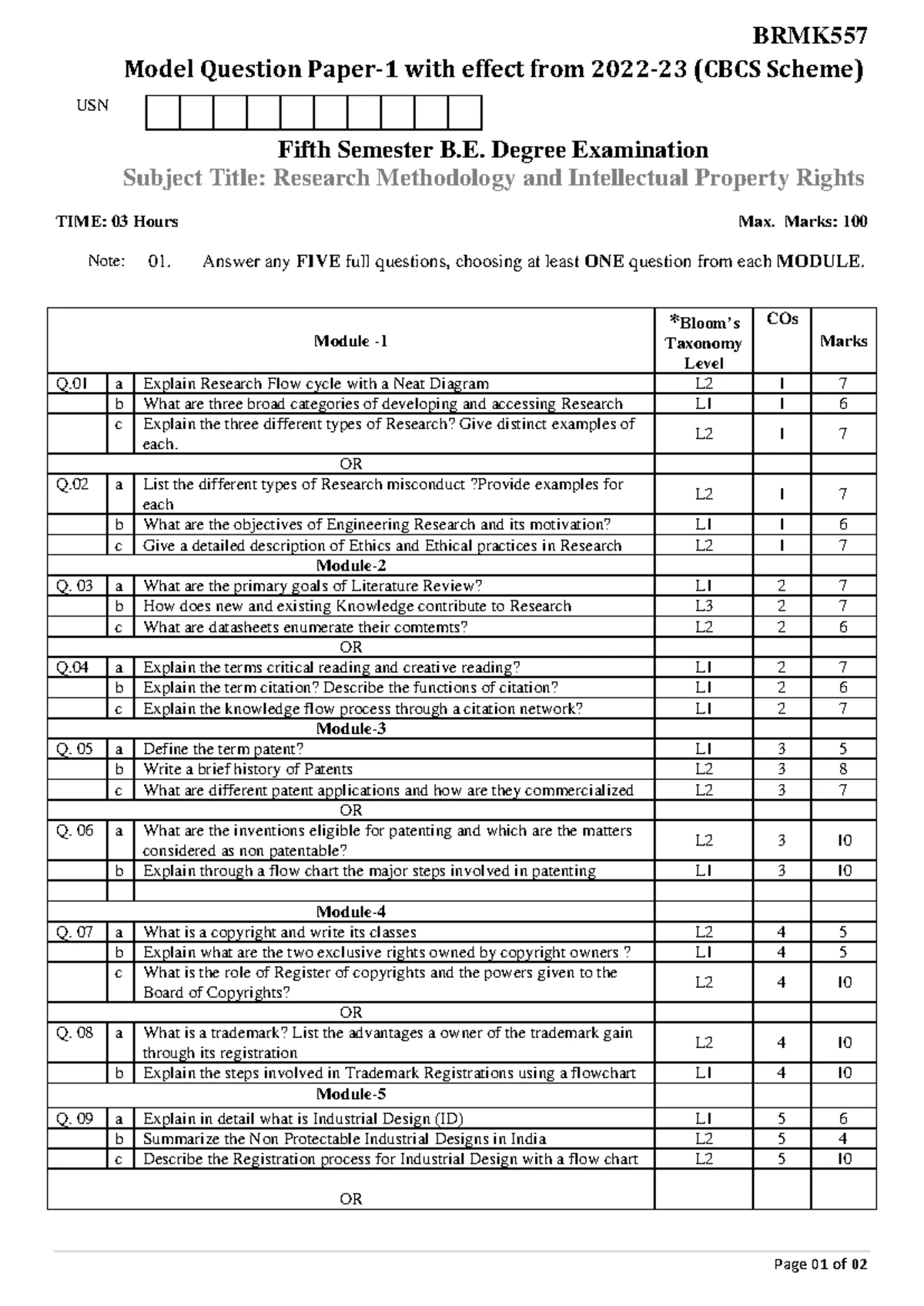 BCS502 - Model Question Paper for Computer Networks (CBCS, 2022-23 ...