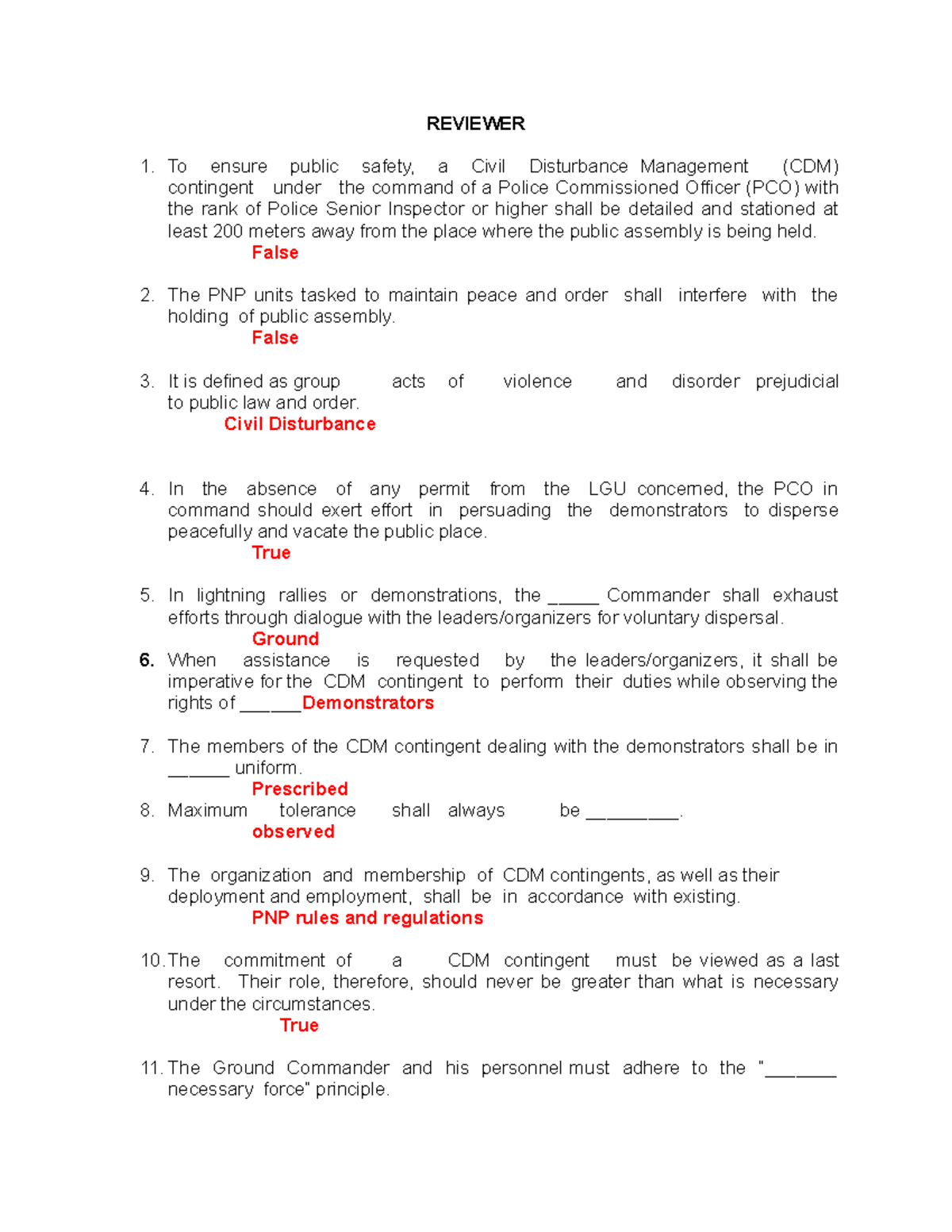 REV-CD - Civil Disturbance Management Review Notes - Studocu