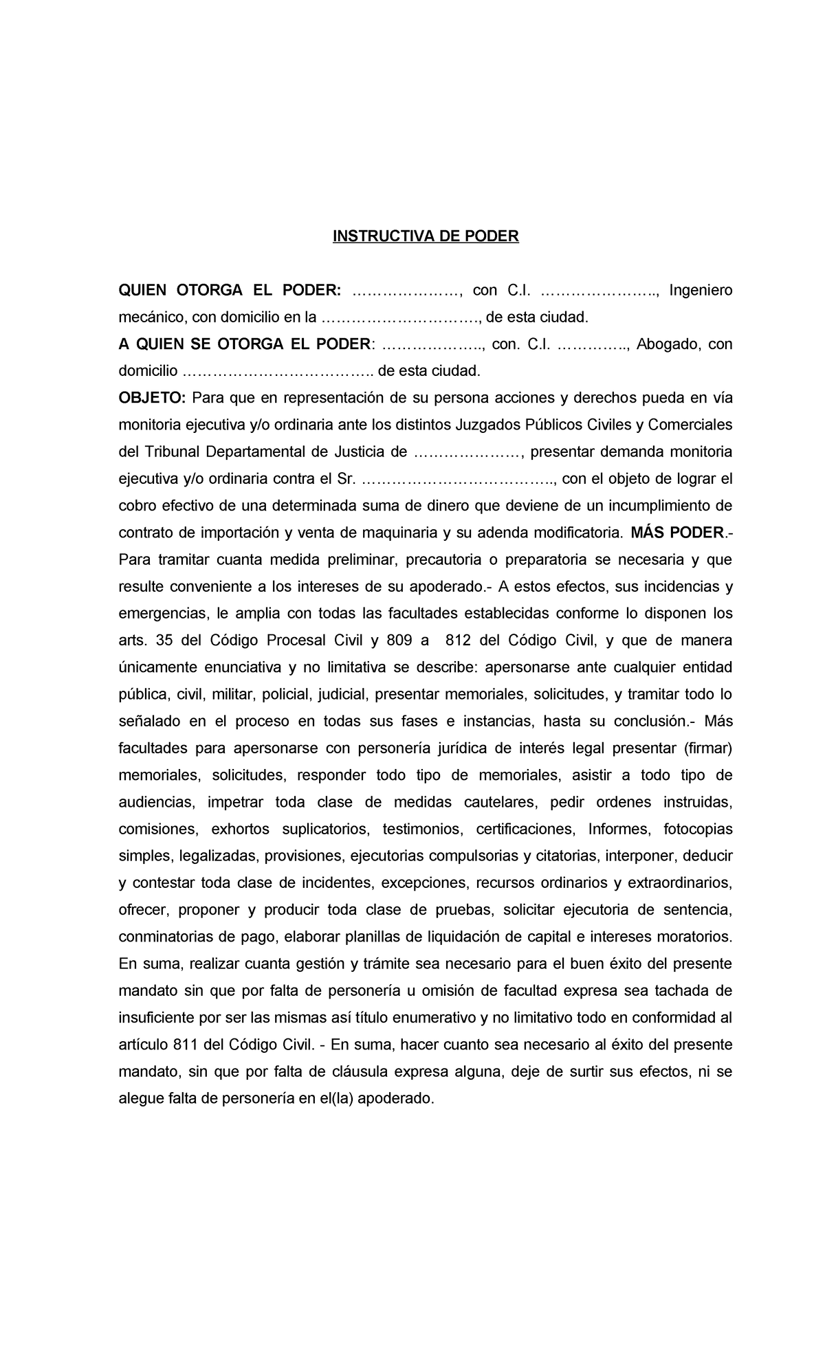 Instructiva de poder modelo - INSTRUCTIVA DE PODER QUIEN OTORGA EL PODER ...