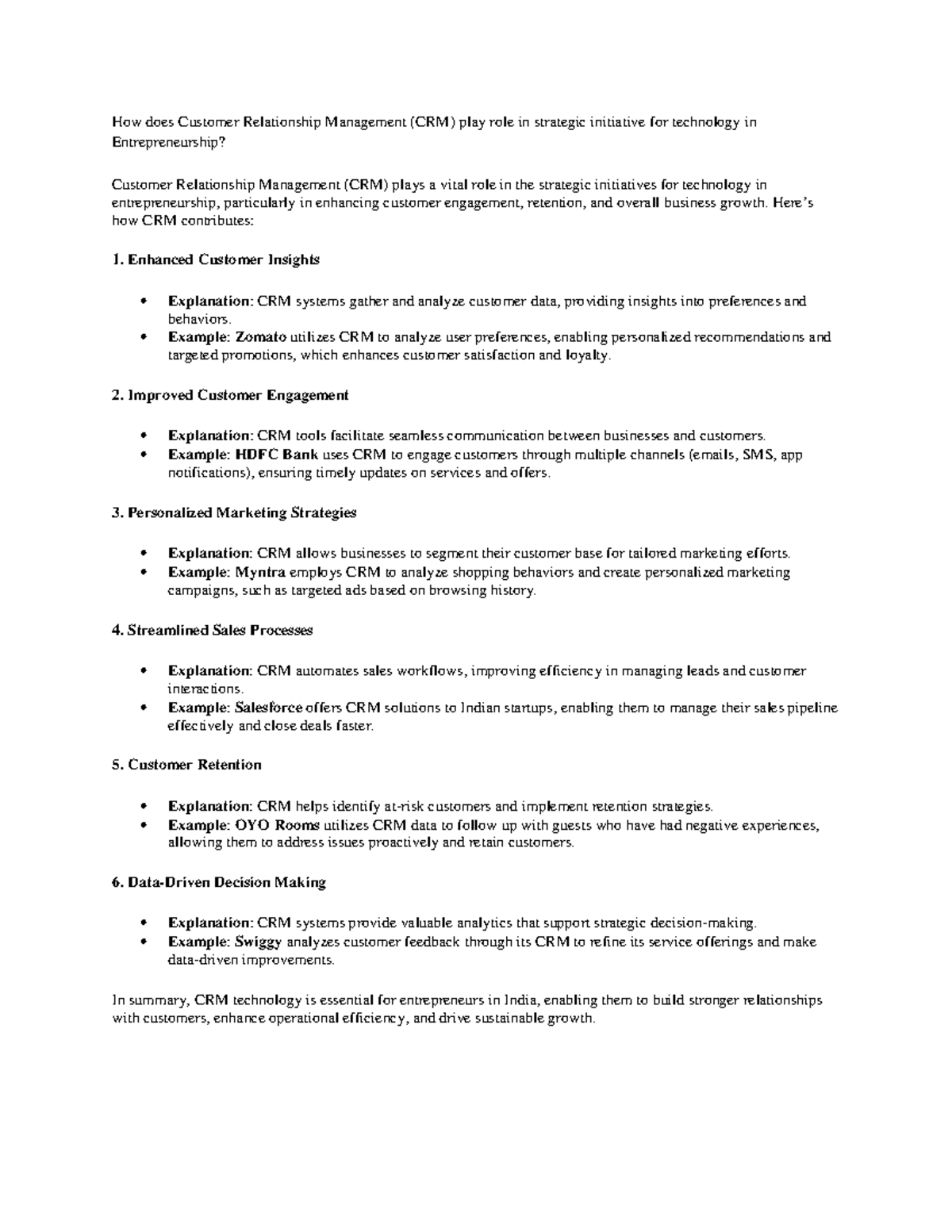 Ch 6 question bank answers - How does Customer Relationship Management ...