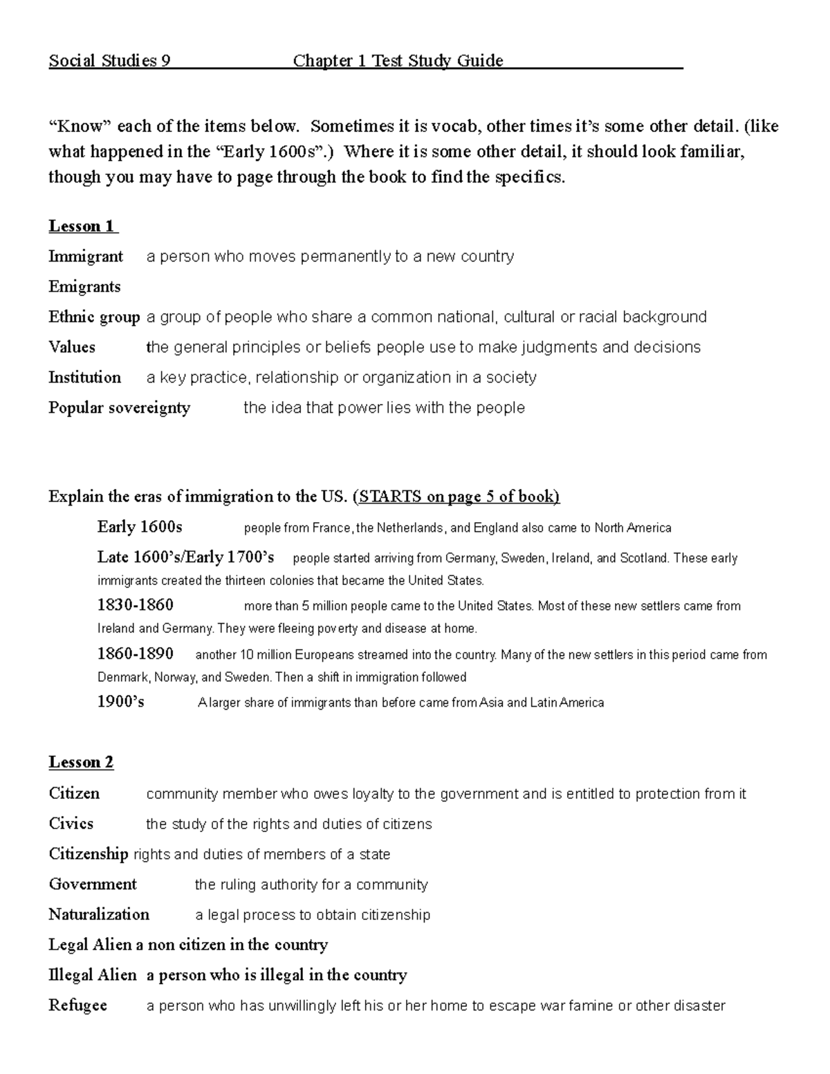 SS9 Ch. 1 Test Study Guide - Social Studies 9 Chapter 1 Test Study ...