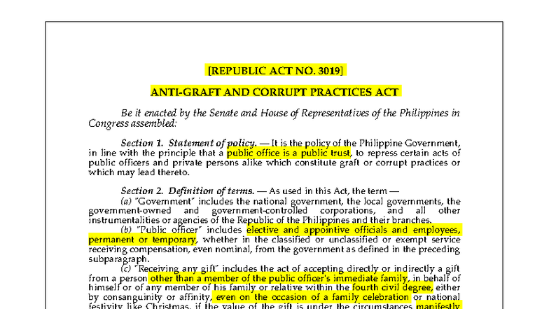 Republic Act No. 3019: Anti-Graft and Corrupt Practices Act - Studocu