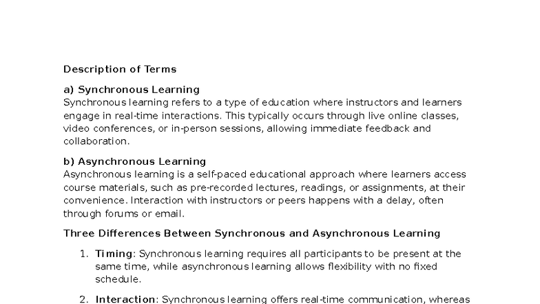 Understanding Synchronous vs. Asynchronous Learning - Studocu