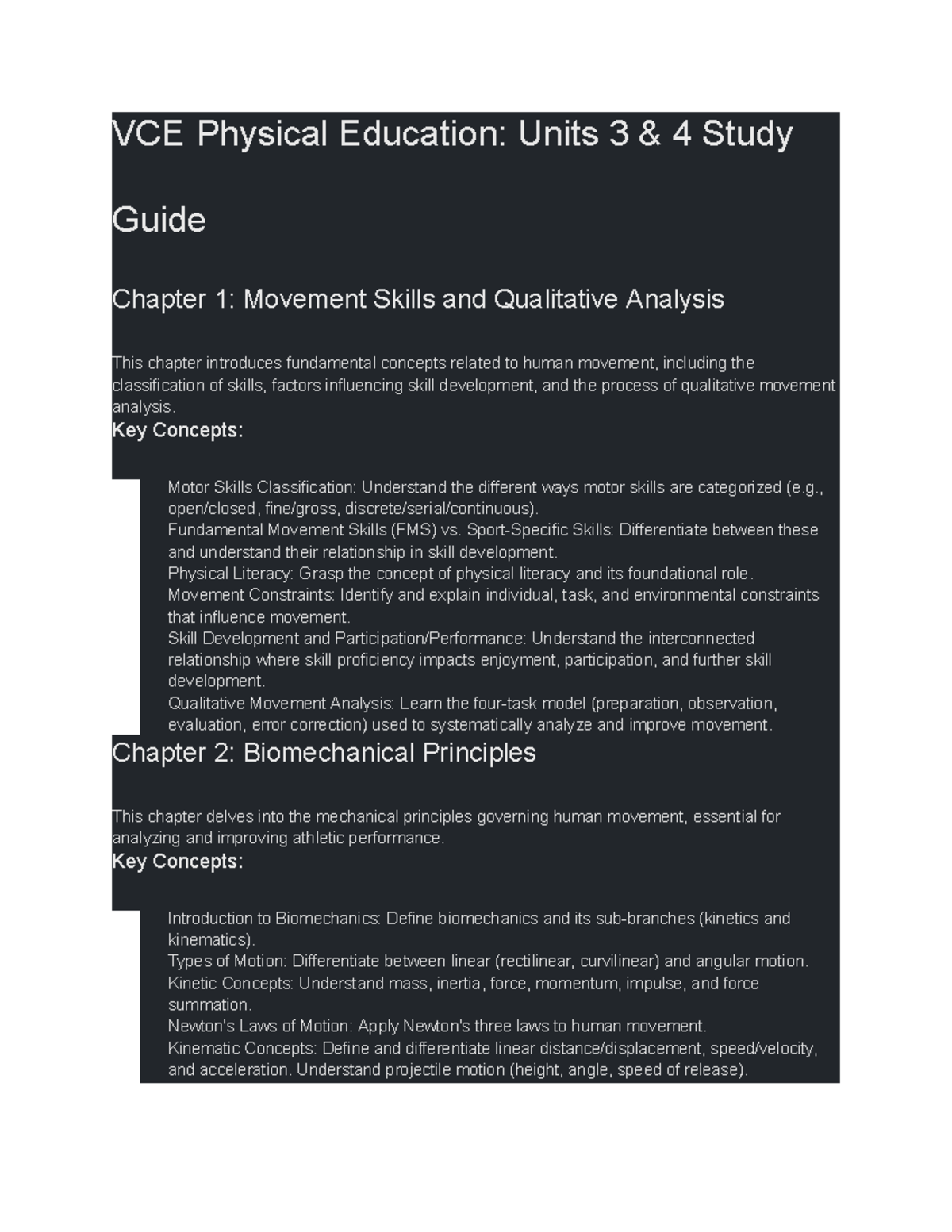 VCE Physical Education Units 3 4 Study Guide: Movement Skills ...