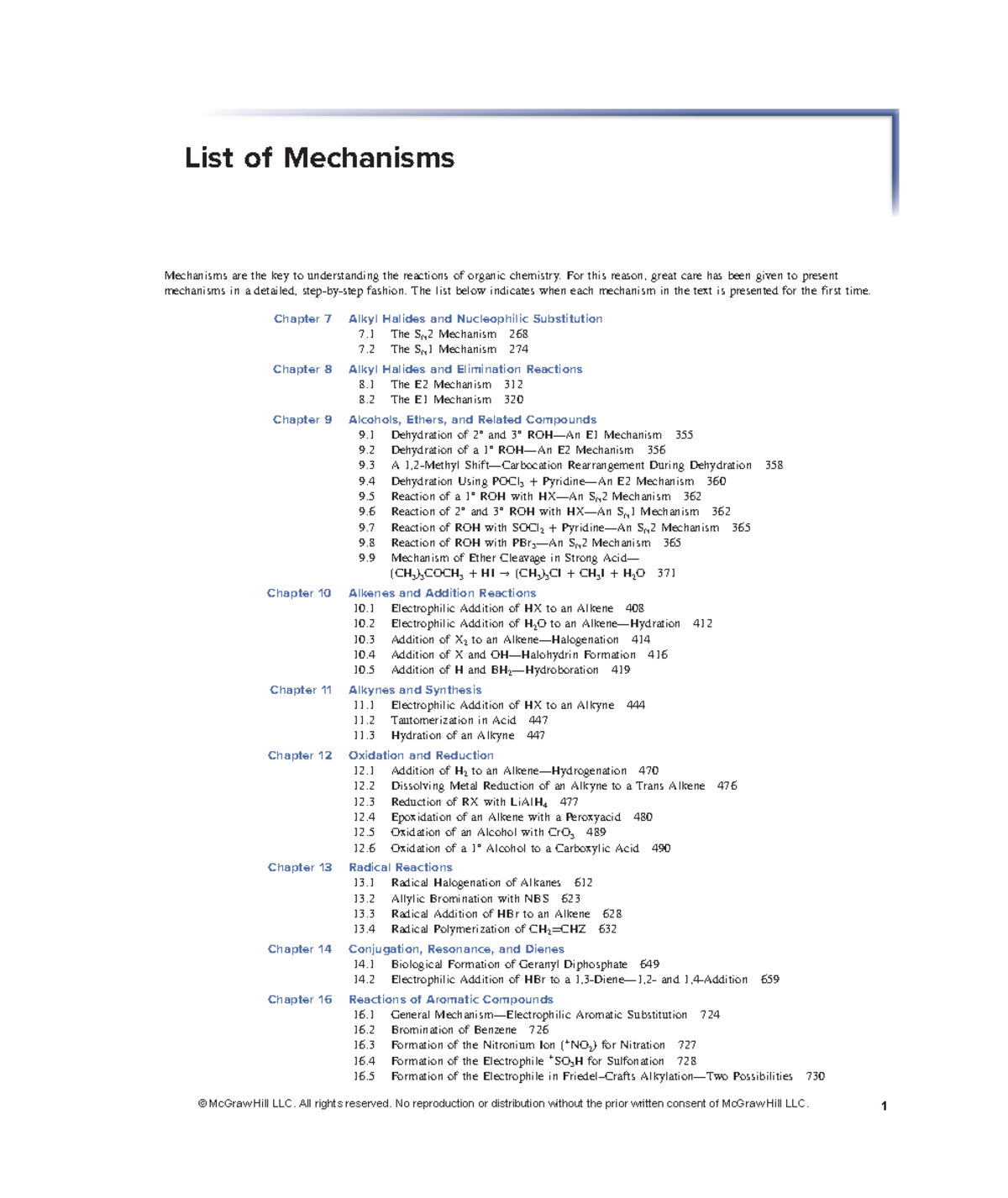 List of Organic Chemistry Mechanisms: Key Reactions and Details - Studocu