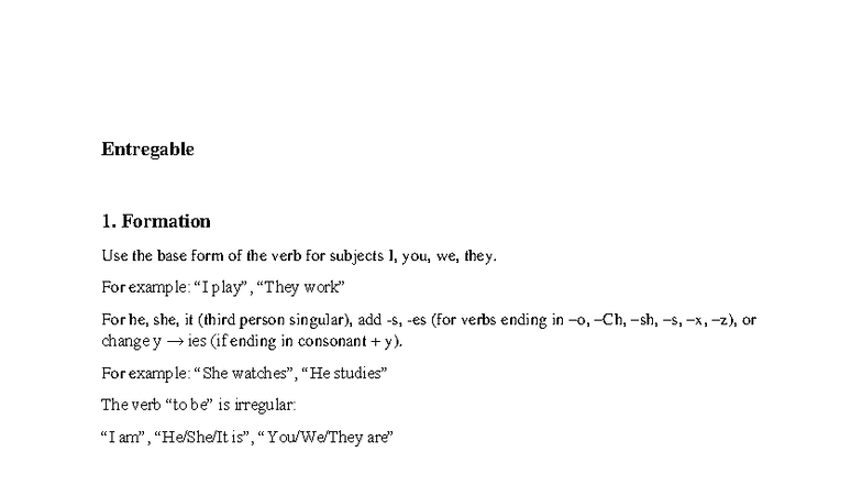 Inglés 1: Entregable 1 - Verb Forms and Uses - Studocu
