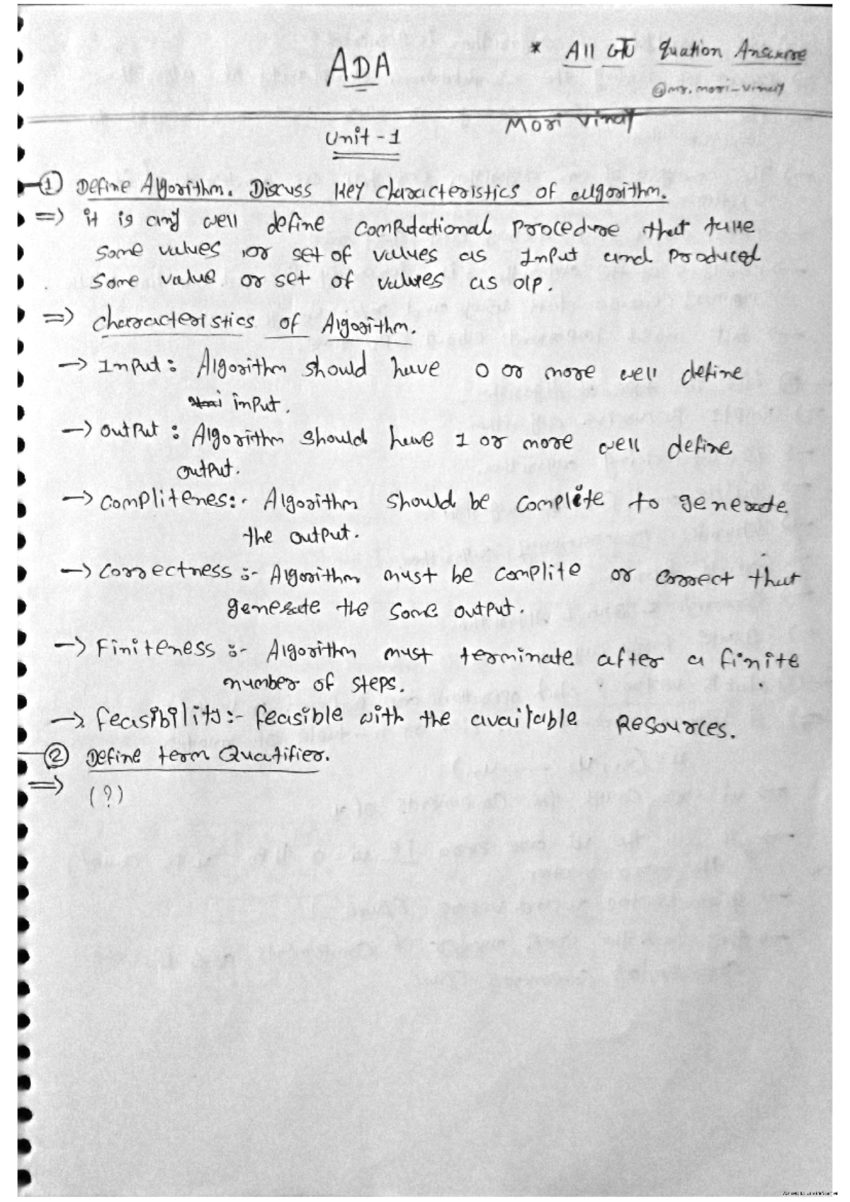 ADA GTU Unit 1 Algorithm Analysis & Key Characteristics Notes - Studocu