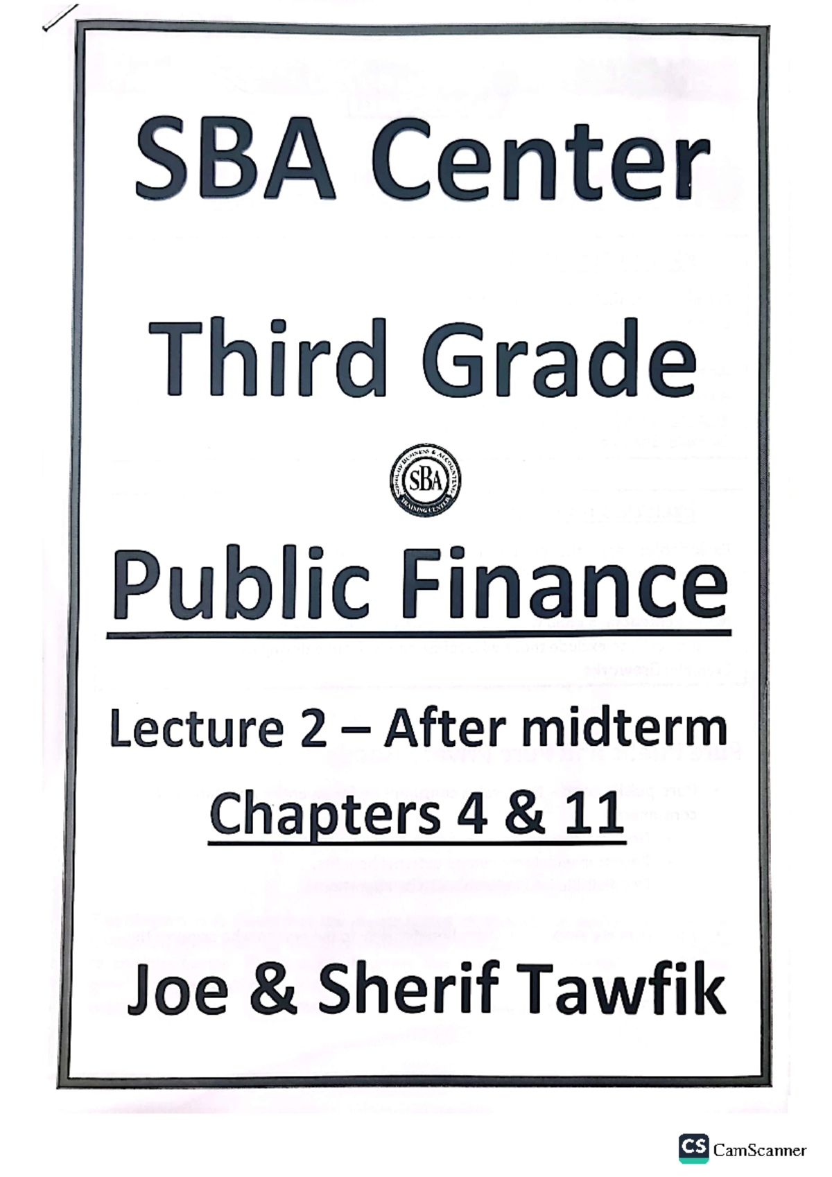 Public finance lec 2 ch4 &11 - SBA Center Third Grade MARATHON master ...