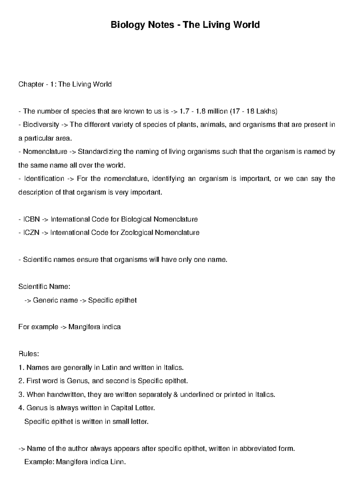 Biology ch-1 class-11th Notes - Biology Notes - The Living World ...