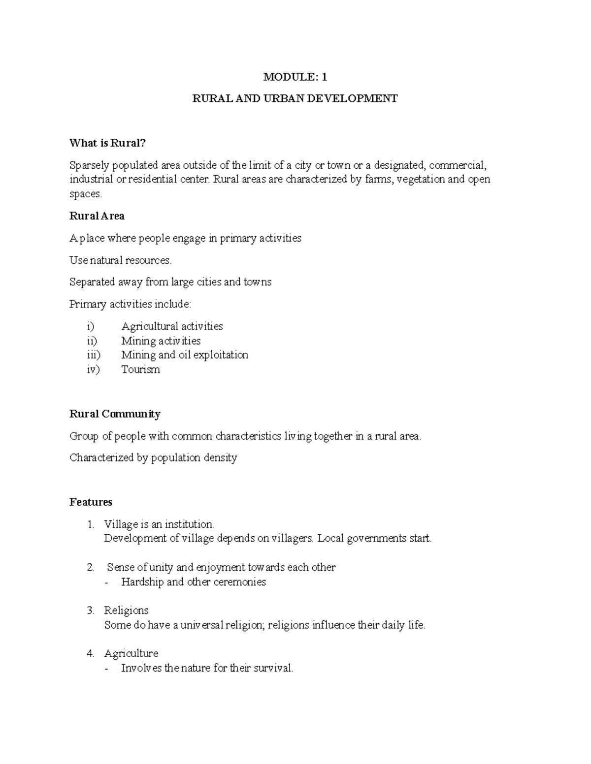 Attachment - Lecture notes 1 - MODULE: 1 RURAL AND URBAN DEVELOPMENT ...