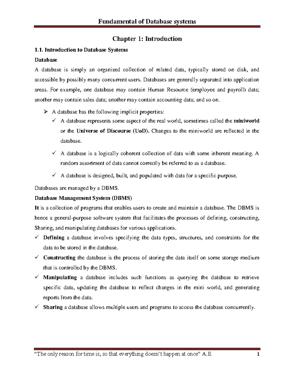 Chapter 1 - It is a study material. - Fundamental of Database systems Chapter 1: Introduction ...