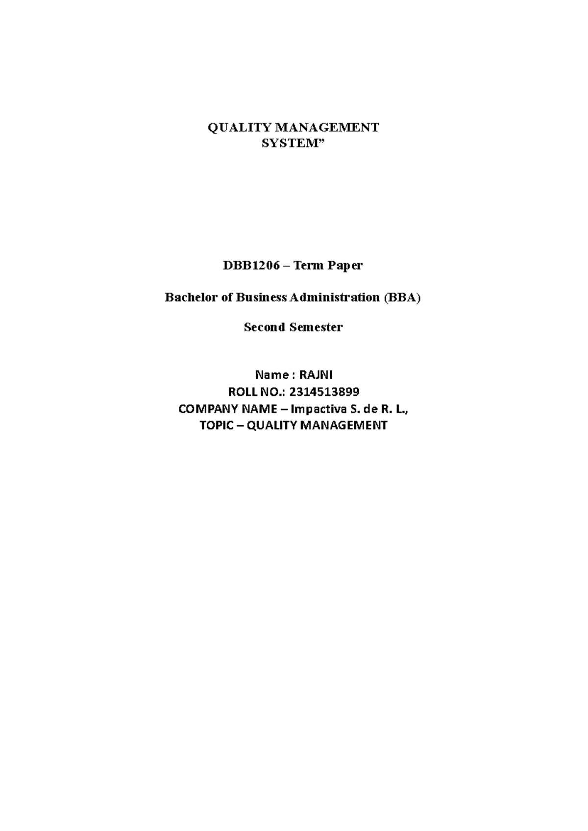 DBB1206 – Term Paper on Quality Management in Leather & Footwear ...