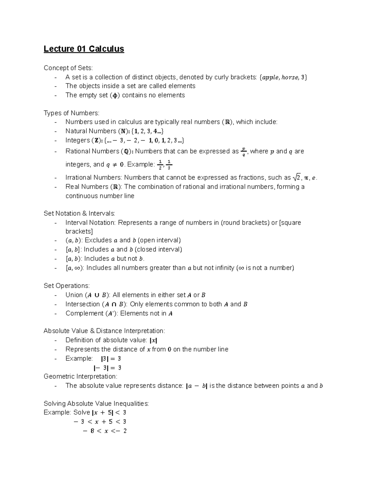 MATH1131 Lecture 01: Concepts of Sets and Functions in Calculus - Studocu