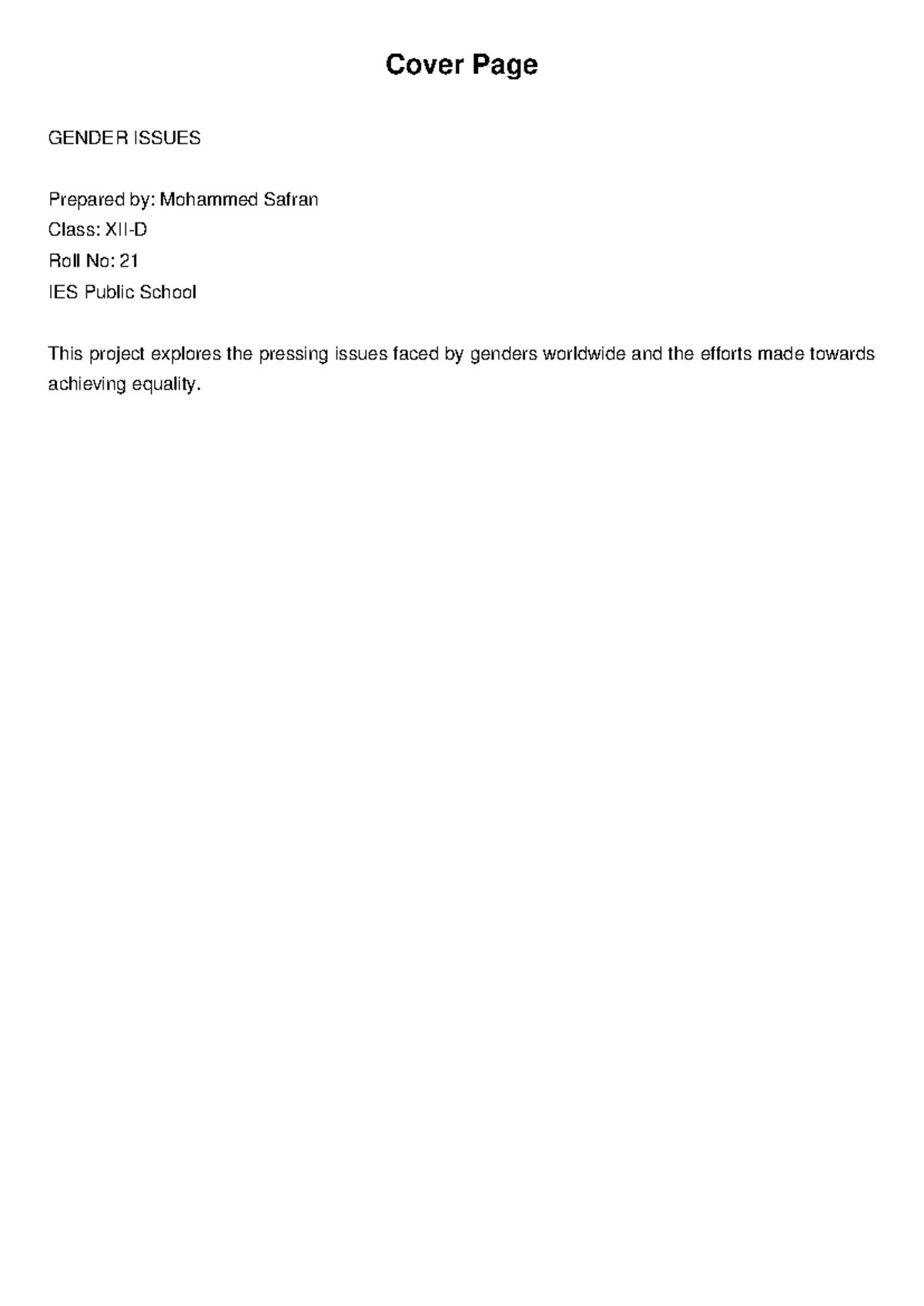 Gender Issues Project: Exploring Inequality & Advocacy Efforts - Studocu