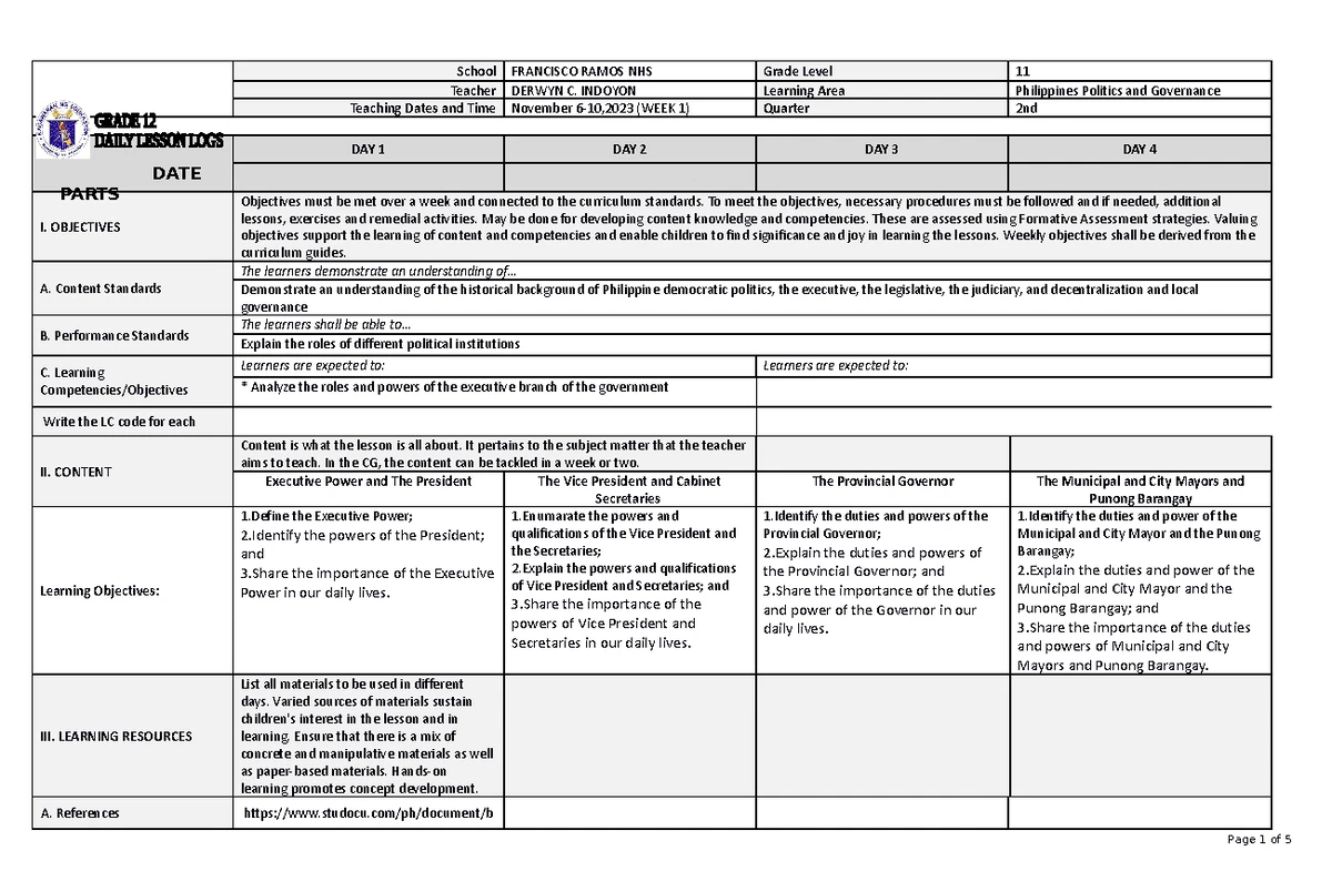 Detailed Lesson PLAN IN SHS - DETAILED LESSON PLAN IN POLITICS AND ...