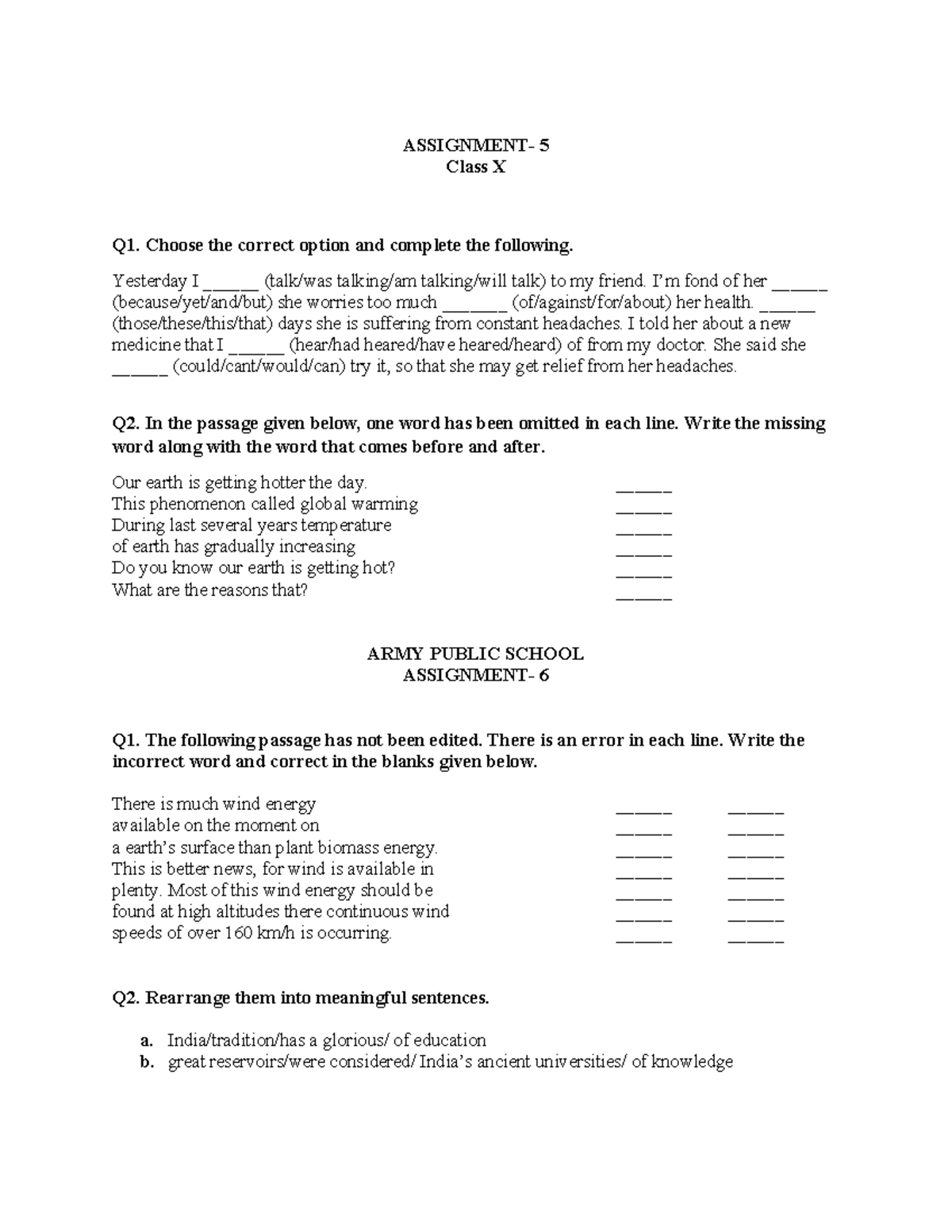 CBSE Class 10 English Worksheet - Q1 & Q2 Revision - Studocu