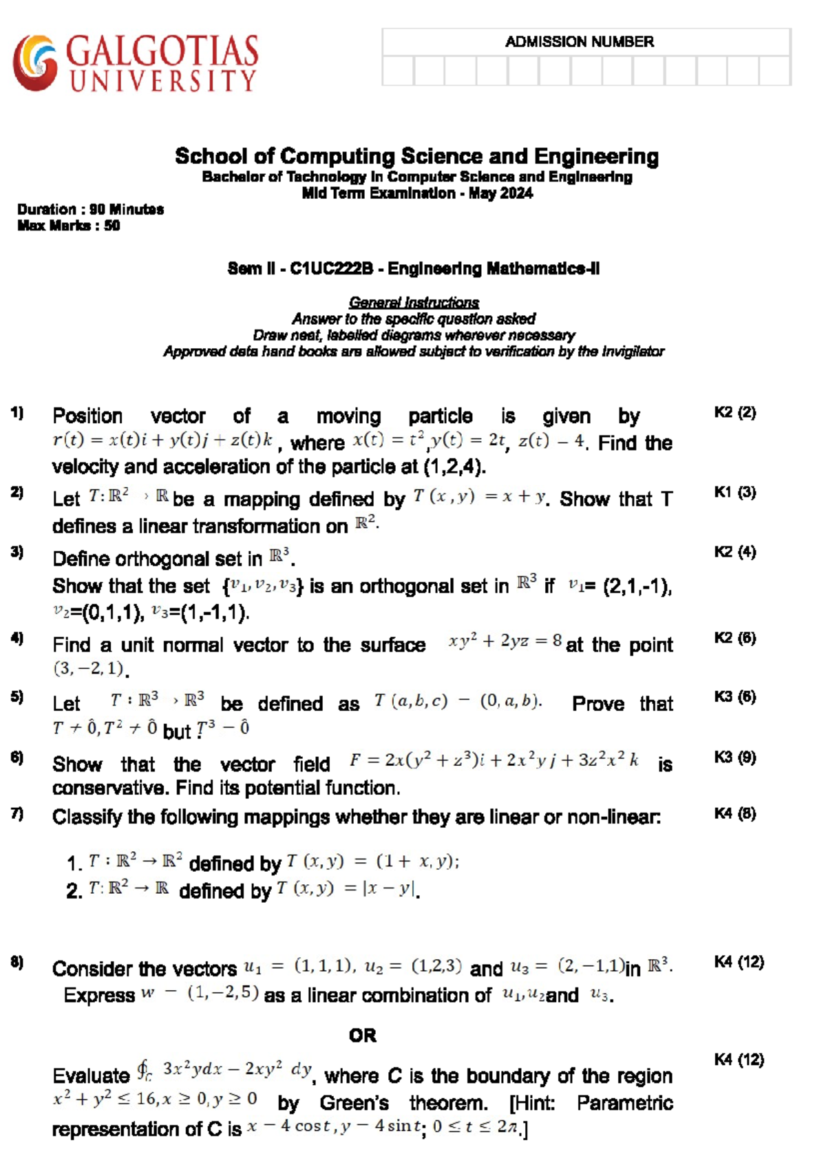 Midterm Exam Pass Paper for B.Tech CSE (Sem II) - May 2024 - Studocu