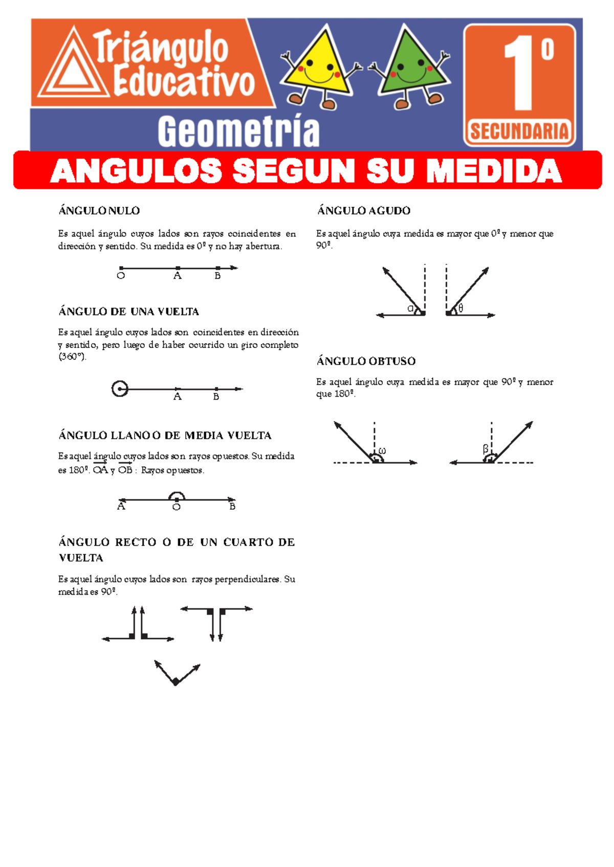 Ángulos Geométricos según su Medida: Guía para 1er Grado de Secundaria ...