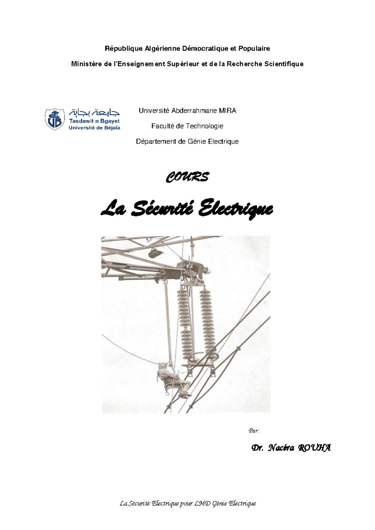 Cours Rouha Nacéra La Sécurité Electrique - La Sécurité Electrique pour ...