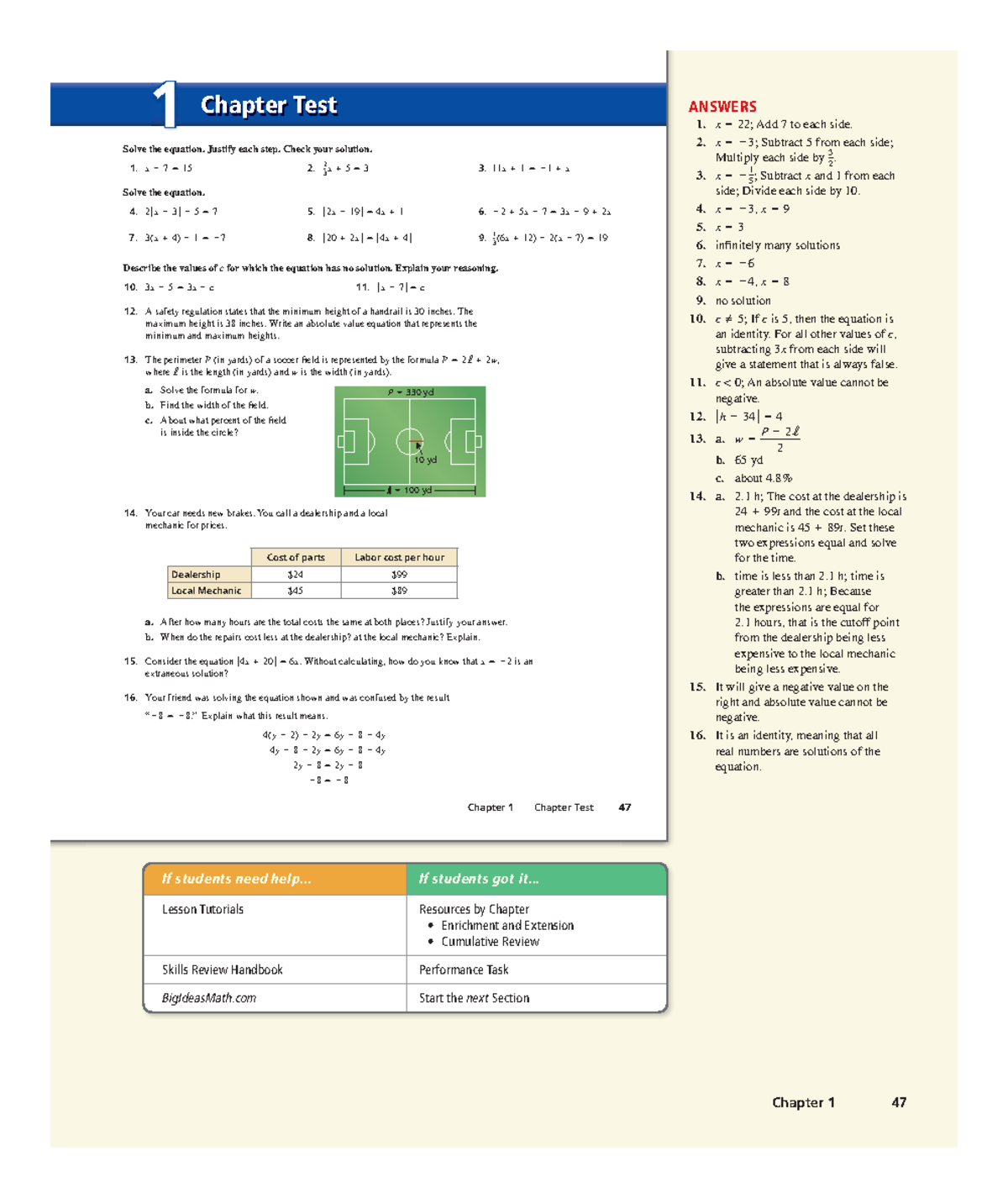Chapter Test Review Answers for Algebra 1 (HSCC ALG1 TE) - Studocu