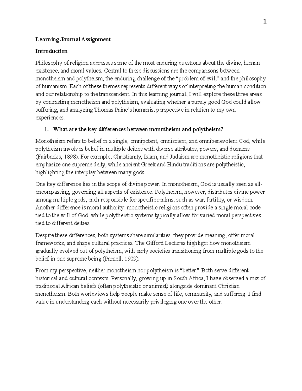 Learning Journal Assignment: Philosophy of Religion (Unit 3) - Studocu