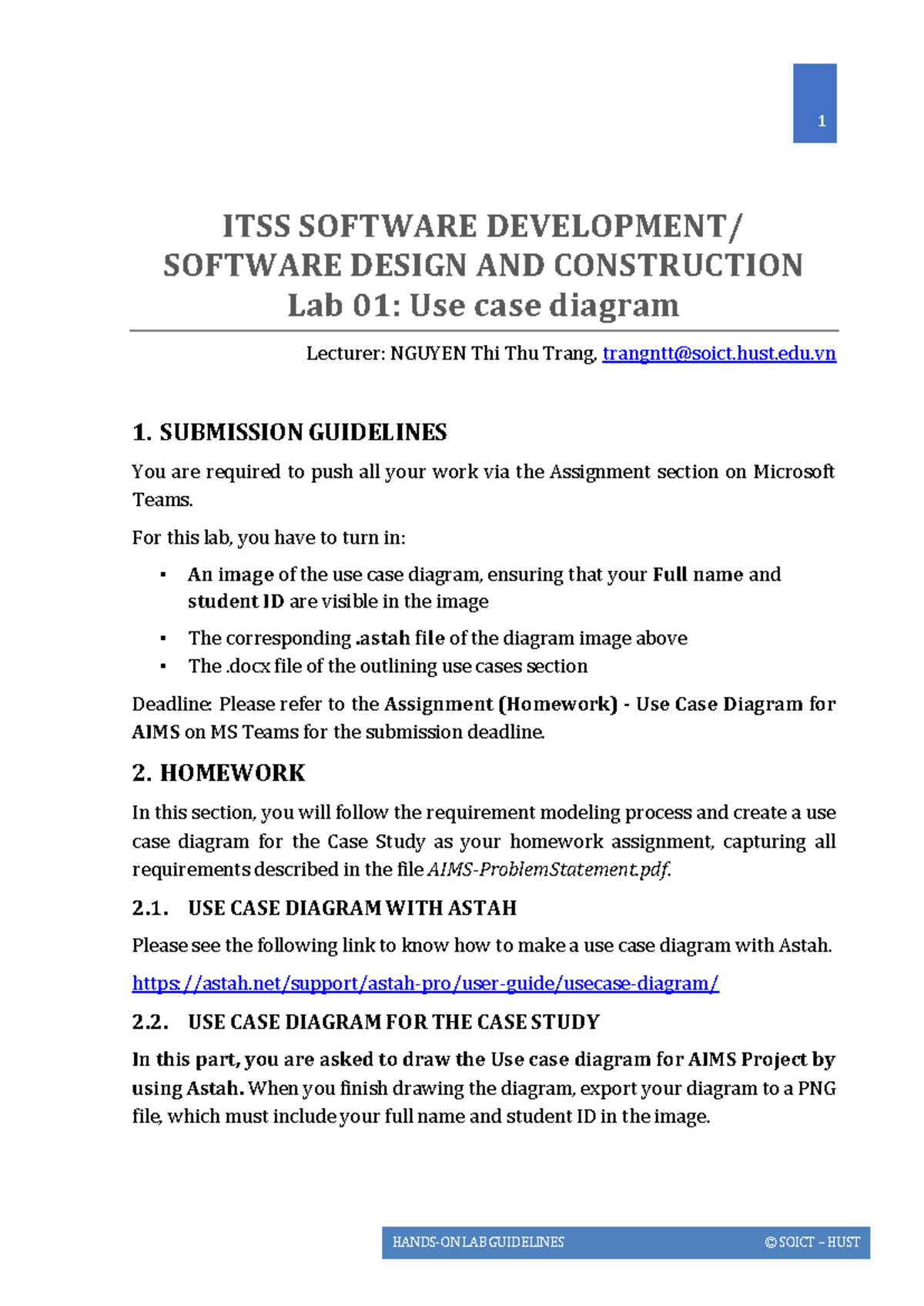 ITSS Lab 01: Use Case Diagram Guidelines for AIMS Project - Studocu