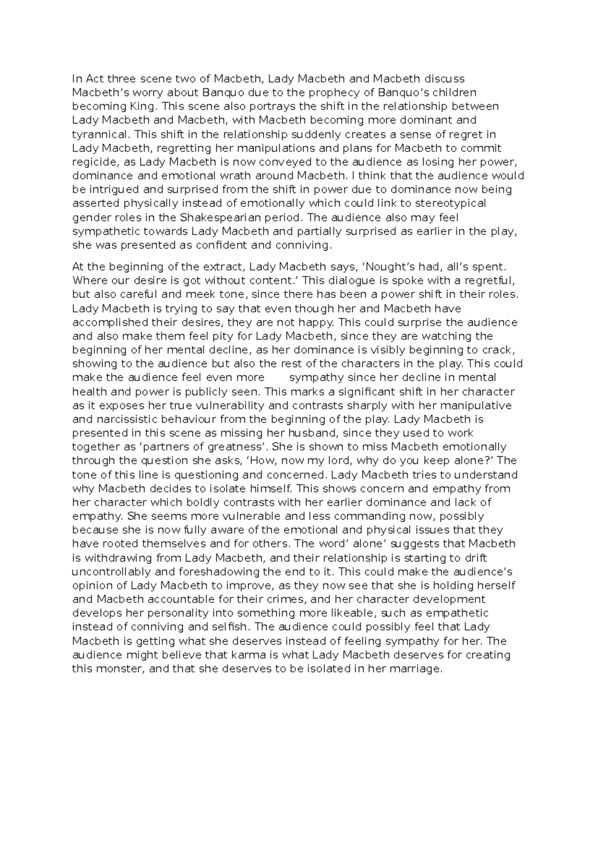 Act 3, Scene 2 Analysis of Macbeth: Power Shift & Regret - Studocu