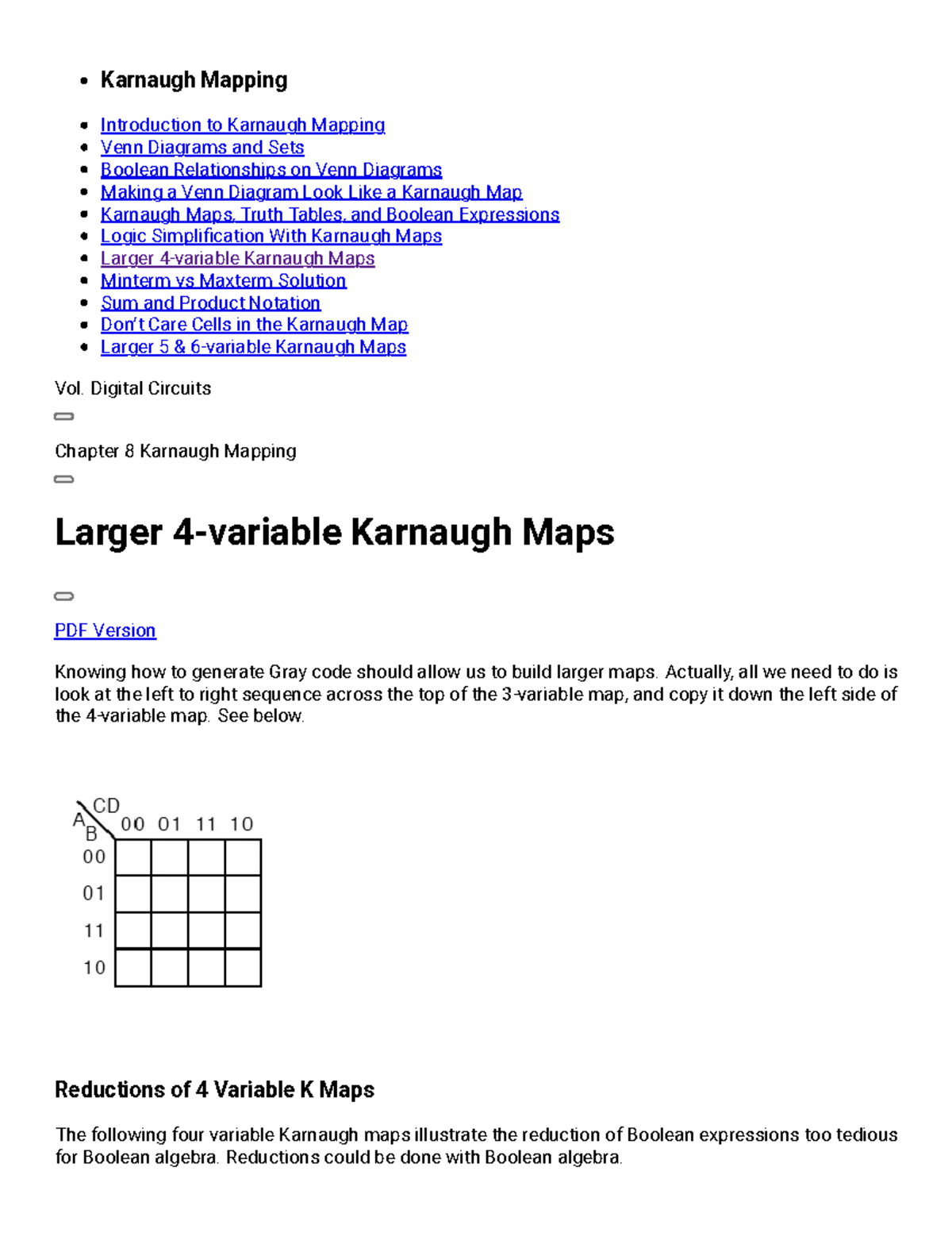 Larger 4-variable Karnaugh Maps Karnaugh Mapping Electronics Textbook ...