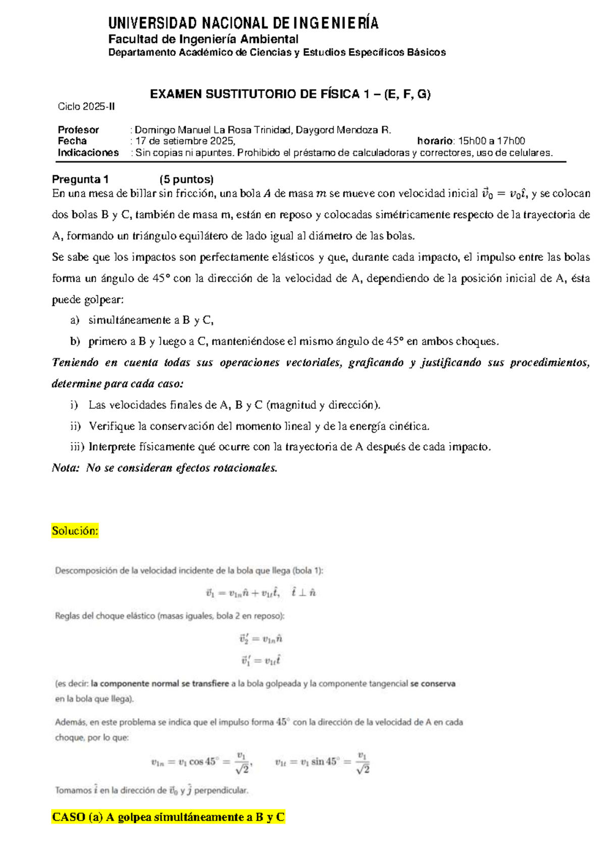 Examen Sustitutorio de Física 1 (E, F, G) - Soluciones y Análisis - Studocu