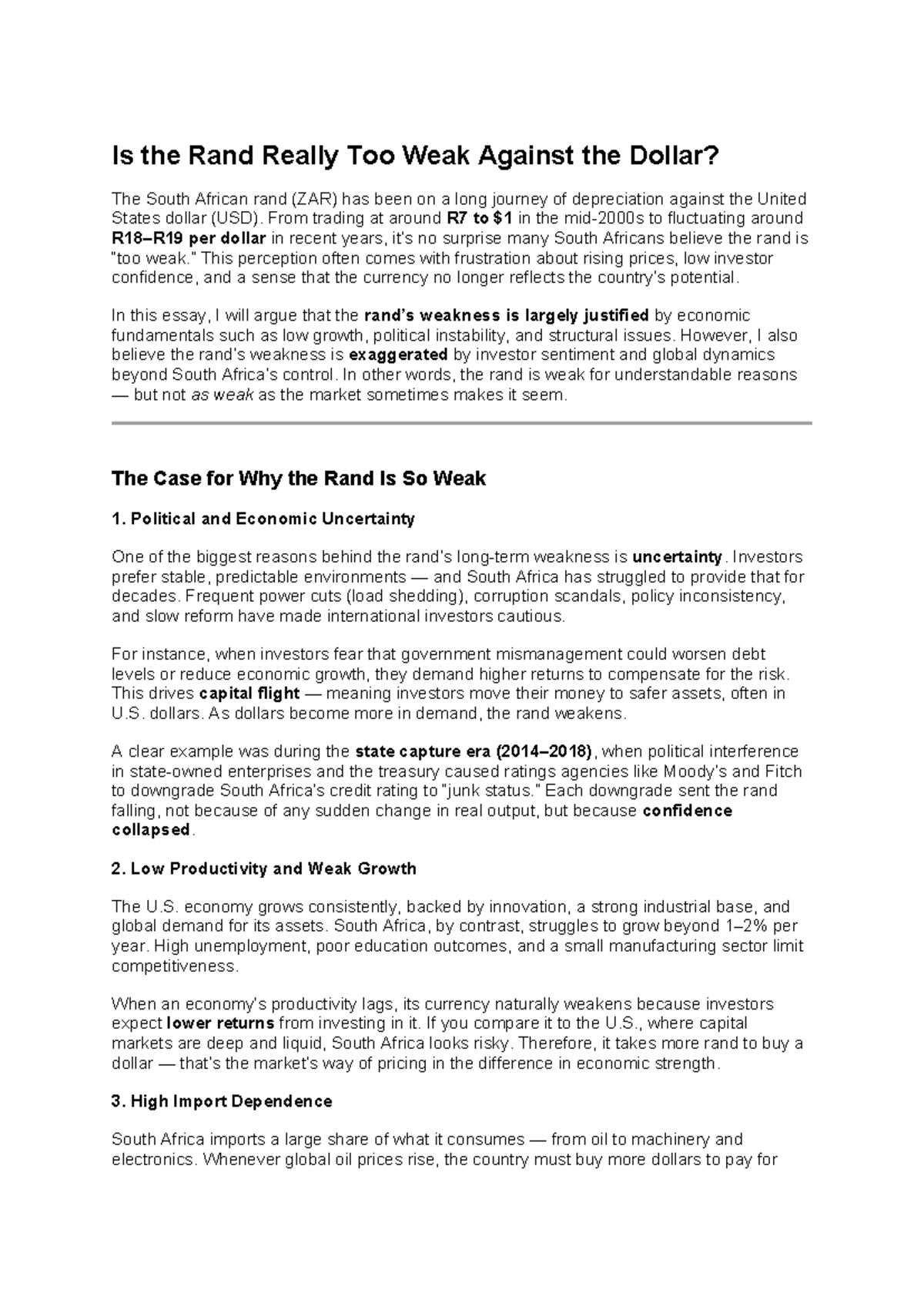 Dollar vs Rand: Analyzing the Currency's Weakness and Value - Studocu