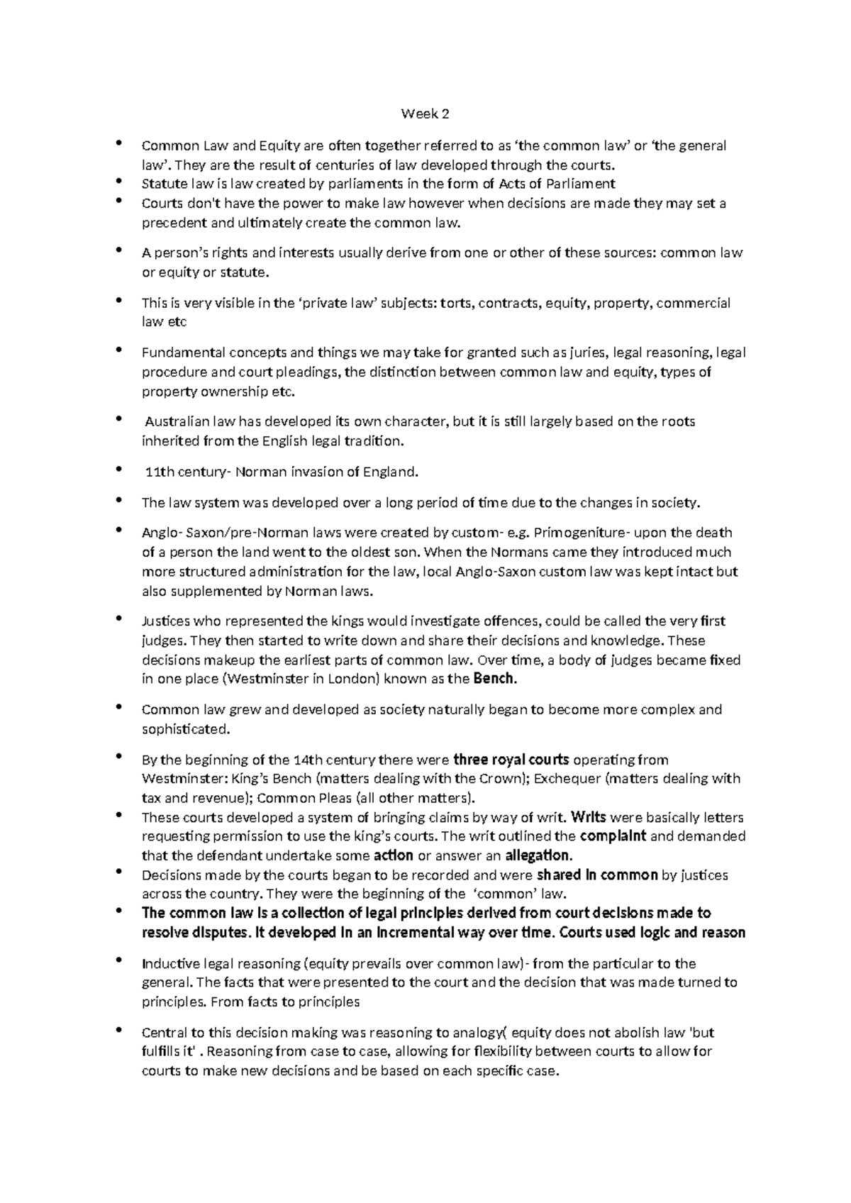 Week 1-5 Lecture Notes: Common Law, Equity, and Law Reform - Studocu