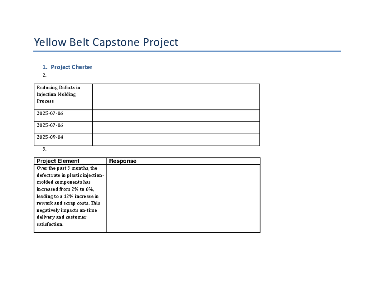Yellow Belt Capstone Project: Reducing Defects in Injection Molding ...