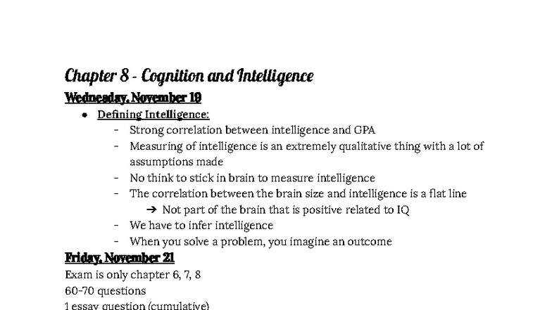 PSYC 201 Final Exam Notes: Chapter 8 - Cognition & Intelligence - Studocu