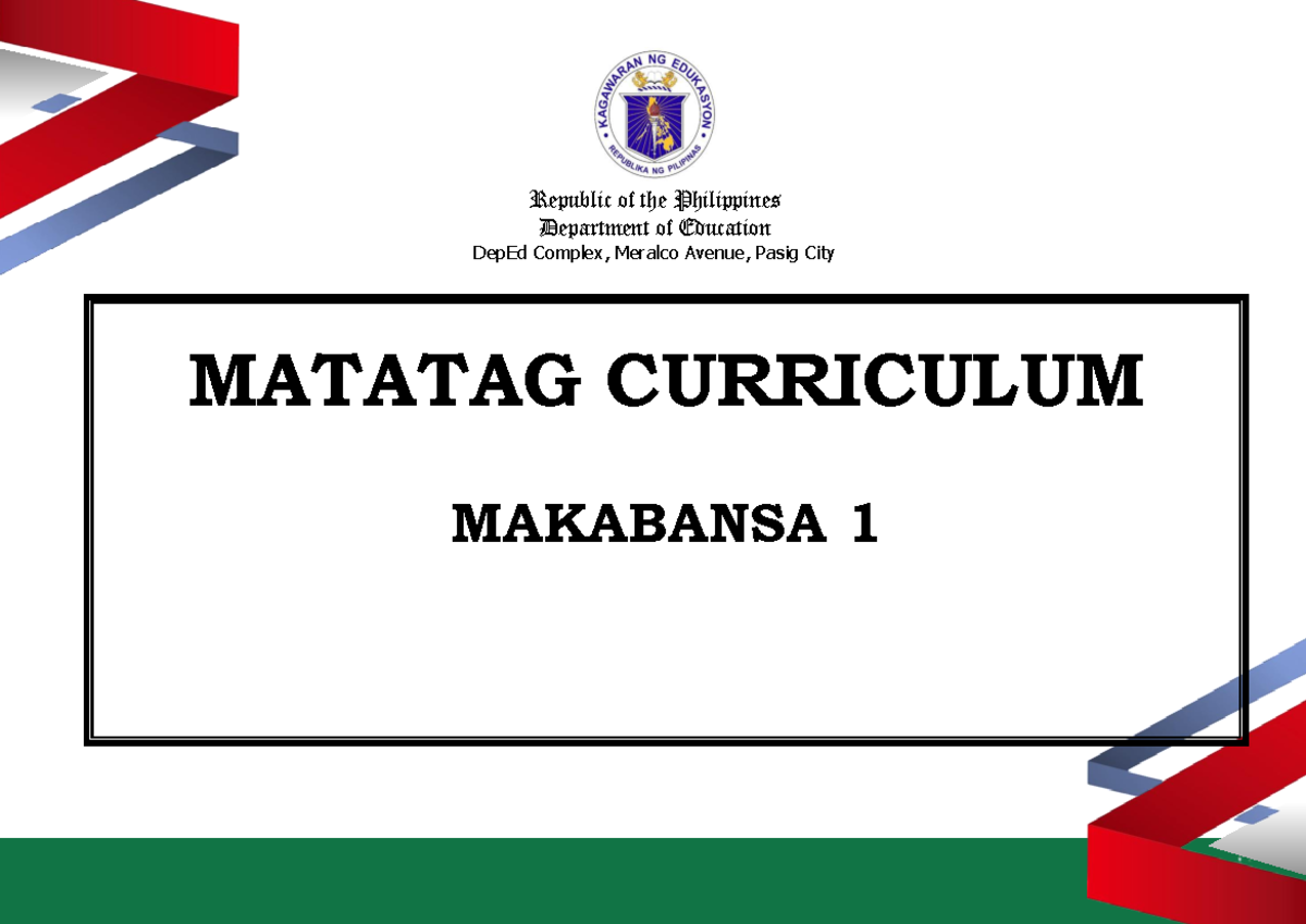 Makabansa Curriculum Overview for Grade 1 (MATATAG 1) - Studocu