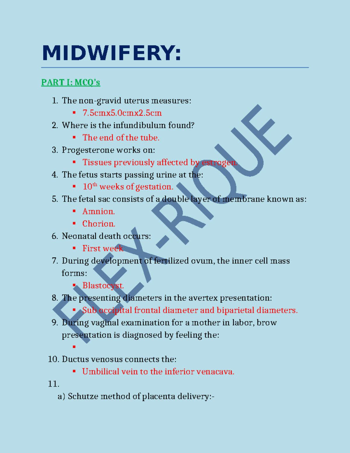 Midwifery MCQs & LAQs: Comprehensive Revision Guide for Exam - Studocu