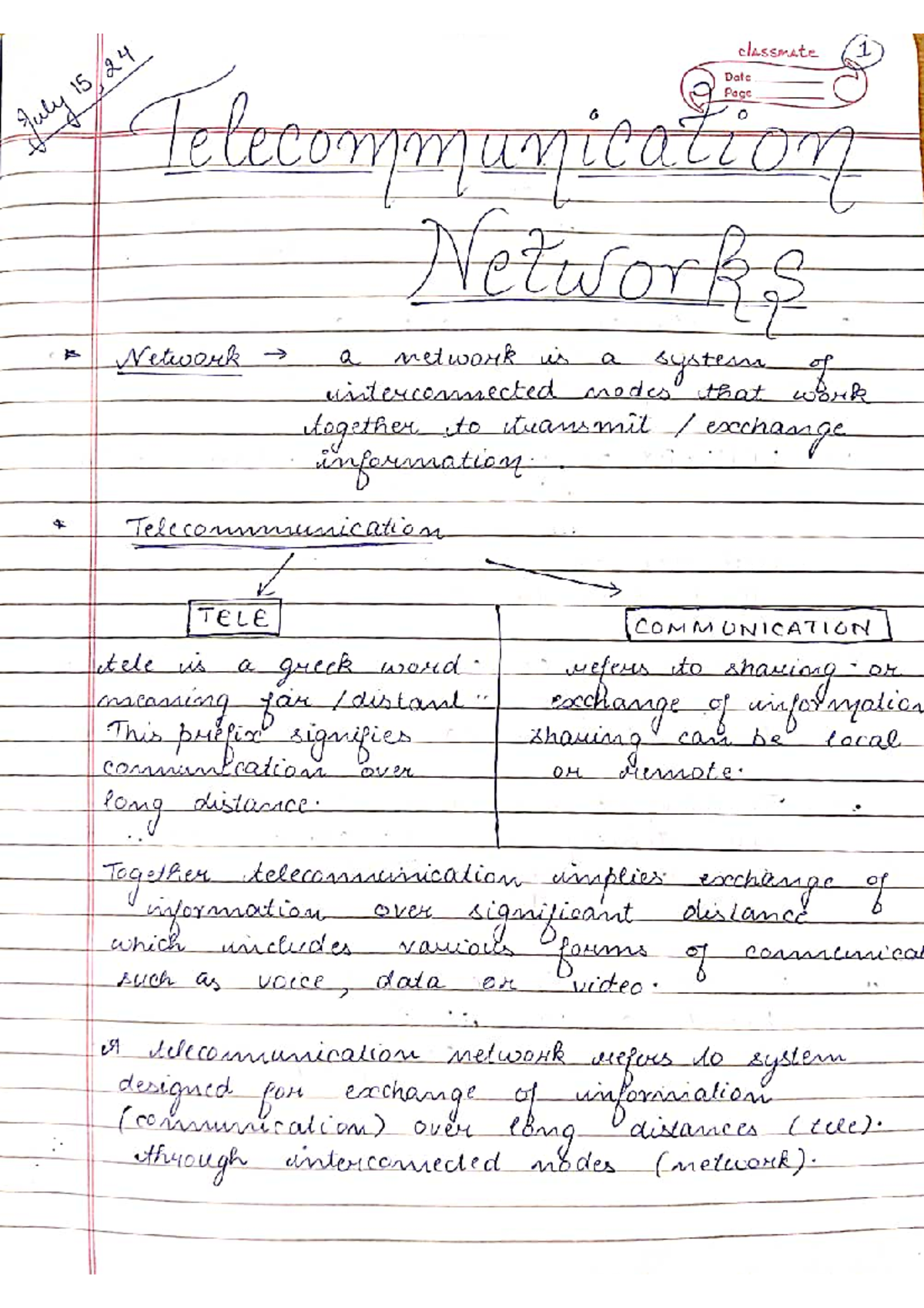Telecommunication Networks Notes for LTT MST-1 Syllabus - Studocu