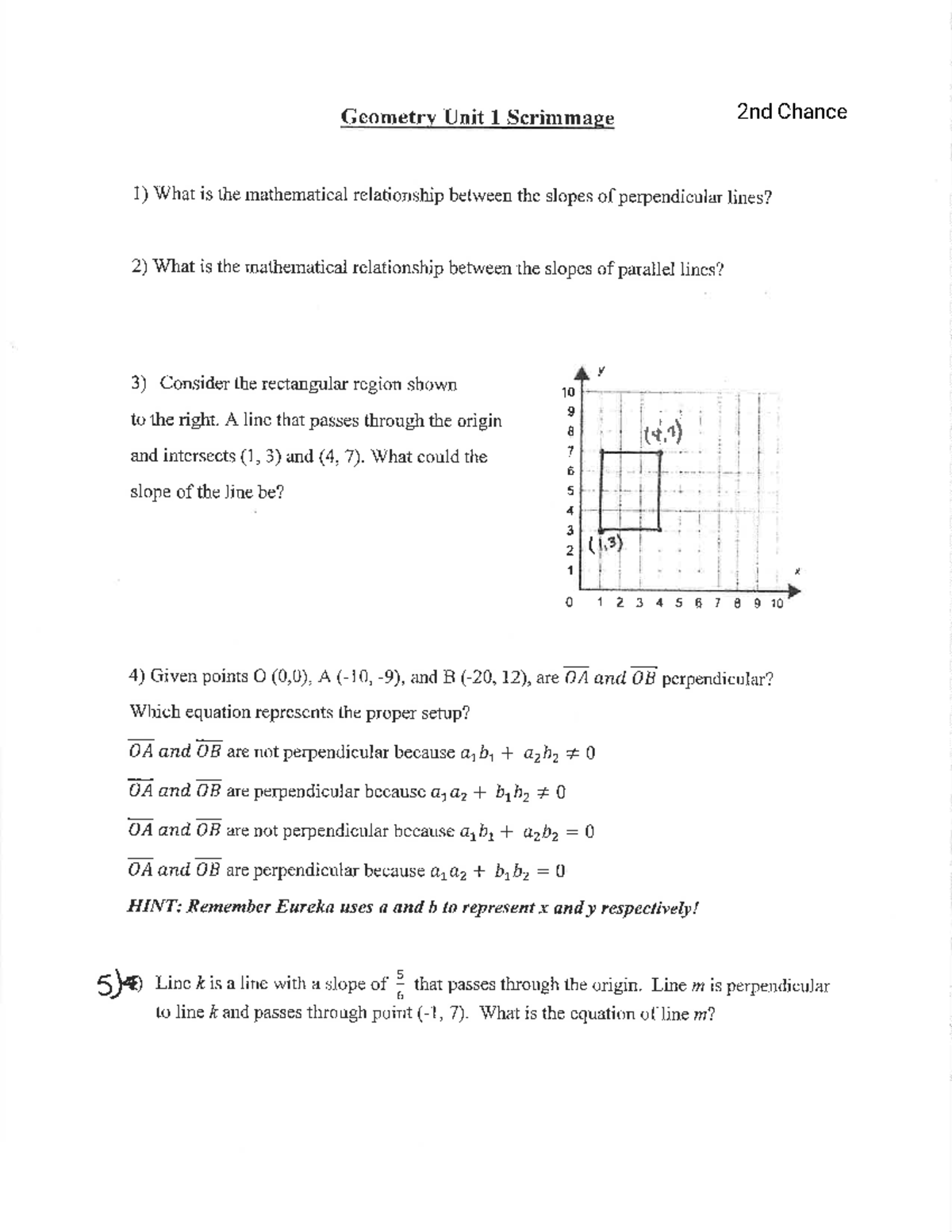 Unit 1 Geometry Scrimmage SG - Geometry Unit 1 Scrimmage 2nd Chance 1 ...