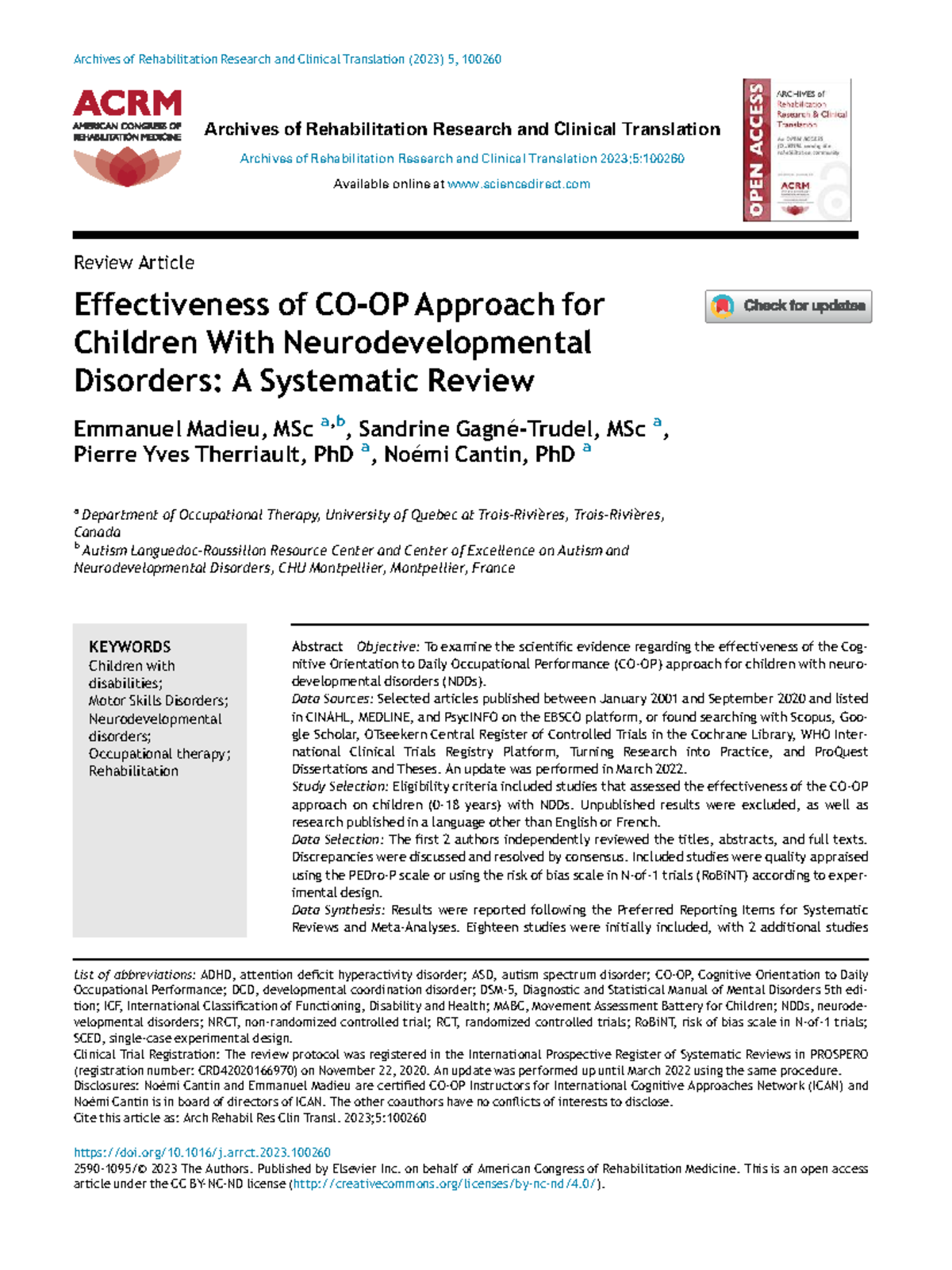 Effectiveness of COOP Approach for Children with NDDs: A Systematic ...