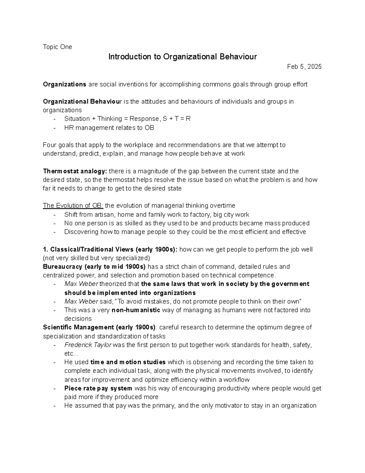 Topic 1 Intro To Organizational Behaviour Week 1 Notes Studocu