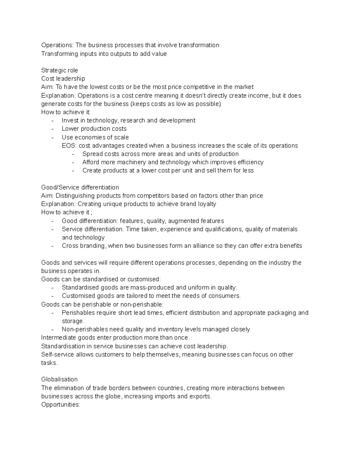 Operations Notes: Transforming Inputs into Outputs for Value Creation ...