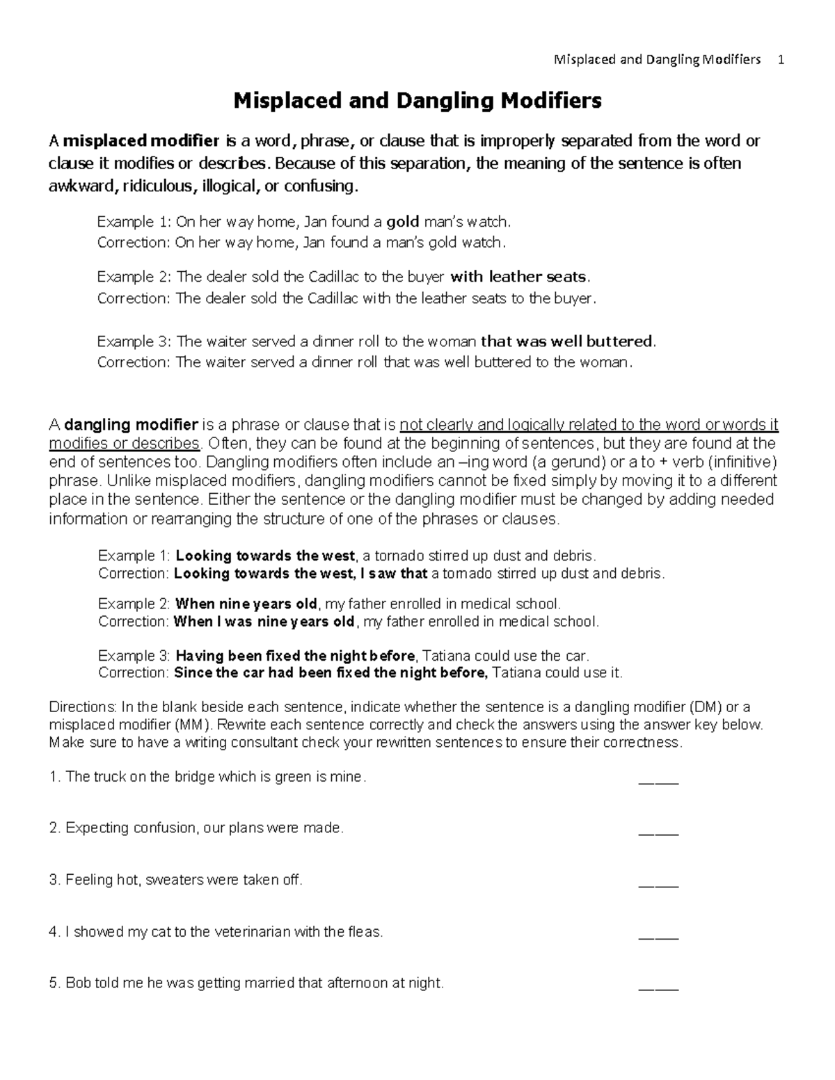 EQT Final Exam: Understanding Misplaced and Dangling Modifiers - Studocu