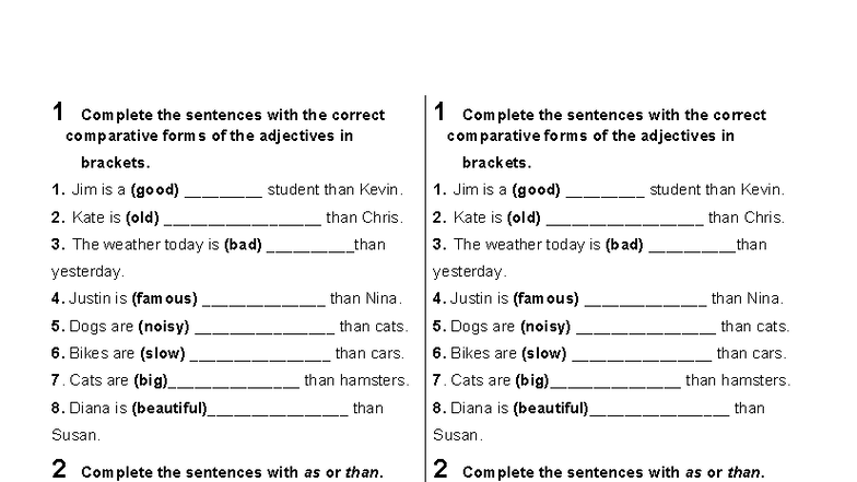 Comparative Exercises and Sentence Completion Guide - Studocu