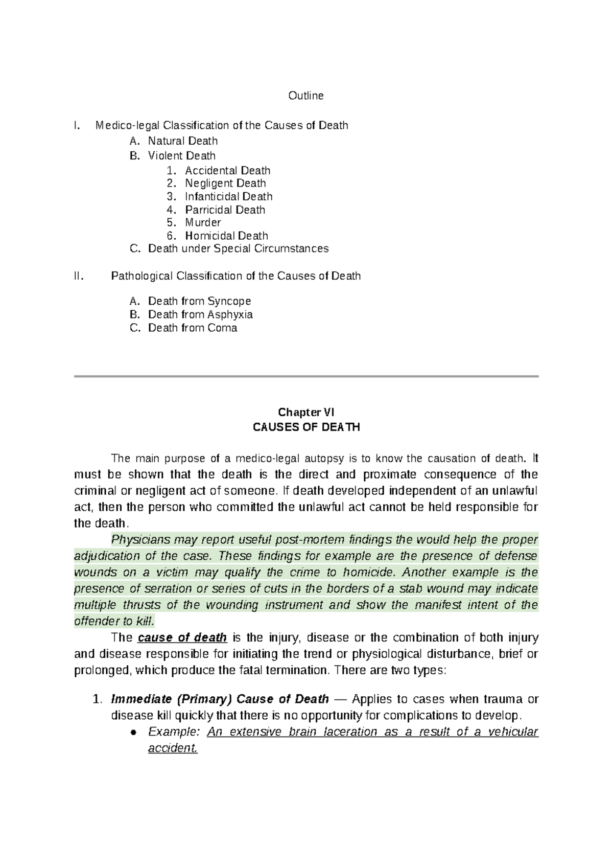 Chapter 6: Causes of Death - Legal Medicine Notes (MED 101) - Studocu