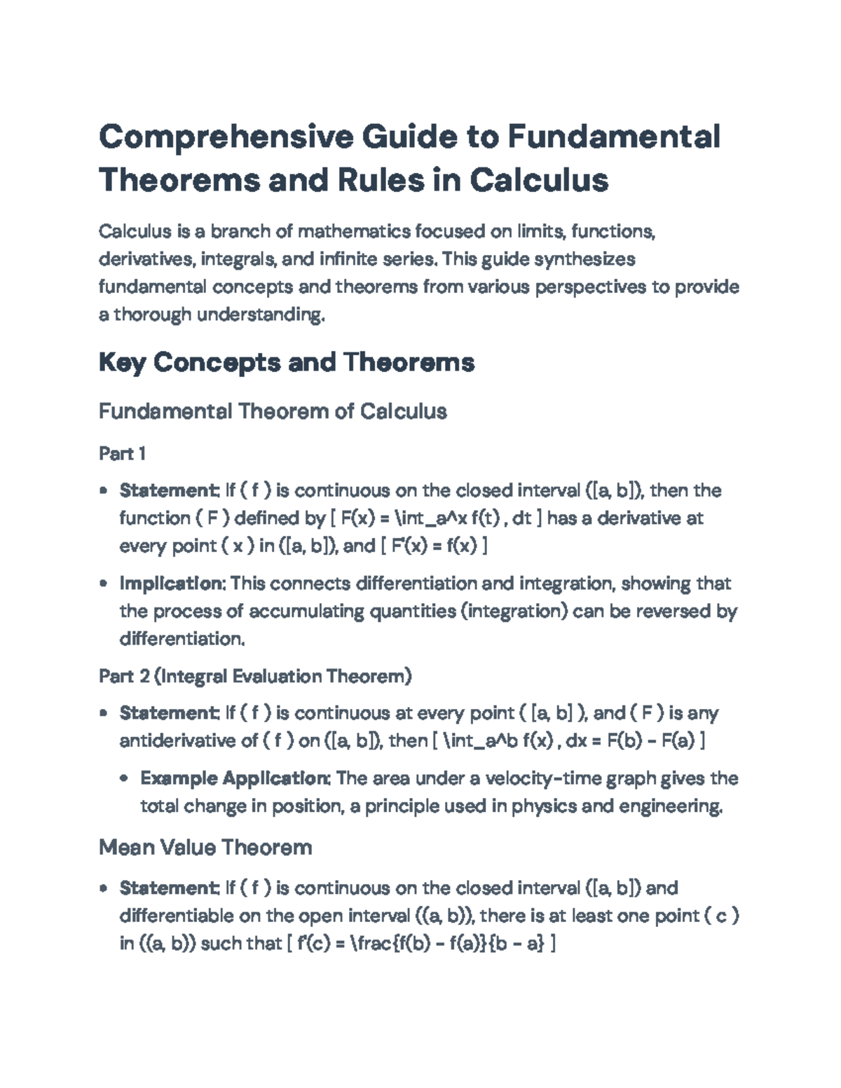 Comprehensive Guide to Theorems and Rules in Calculus (MATH 101 ...